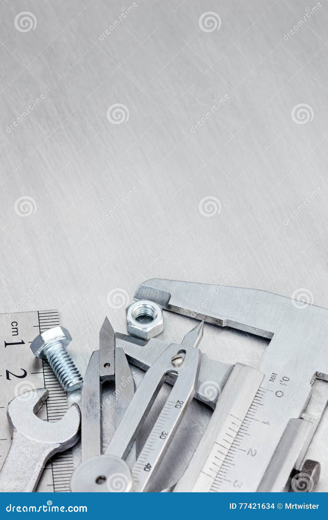 Scratched Metal Background with Set of Different Measuring Tools Stock ...