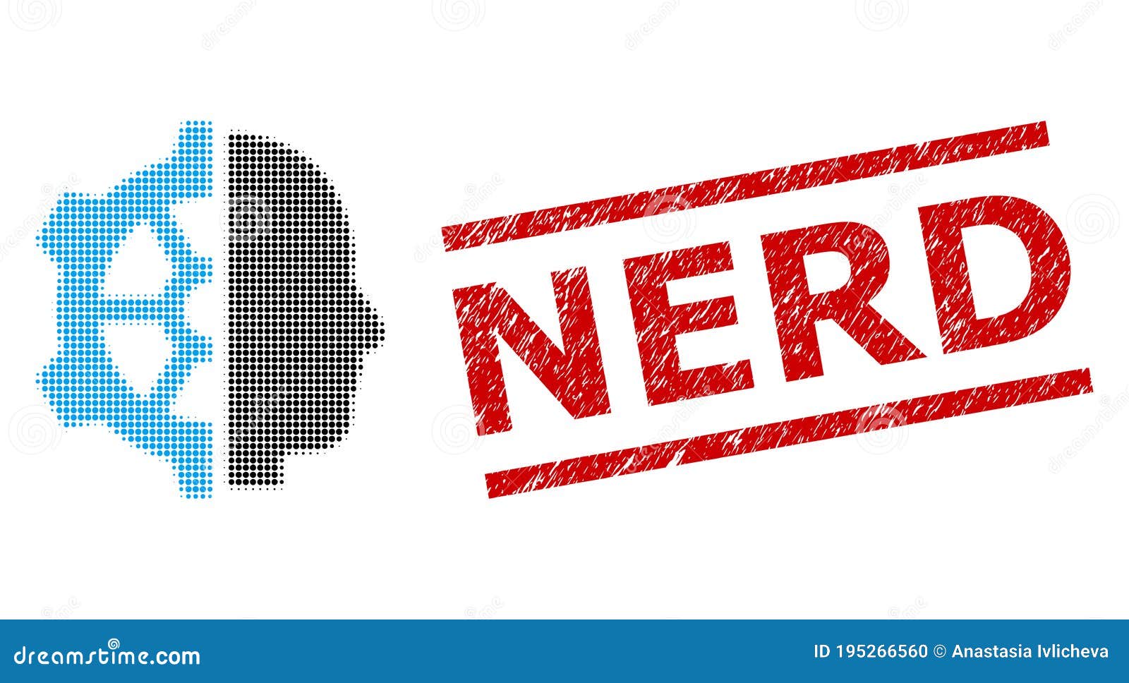 Scratched Nerd Stamp and Halftone Dotted Cyborg Gear Stock Vector ...