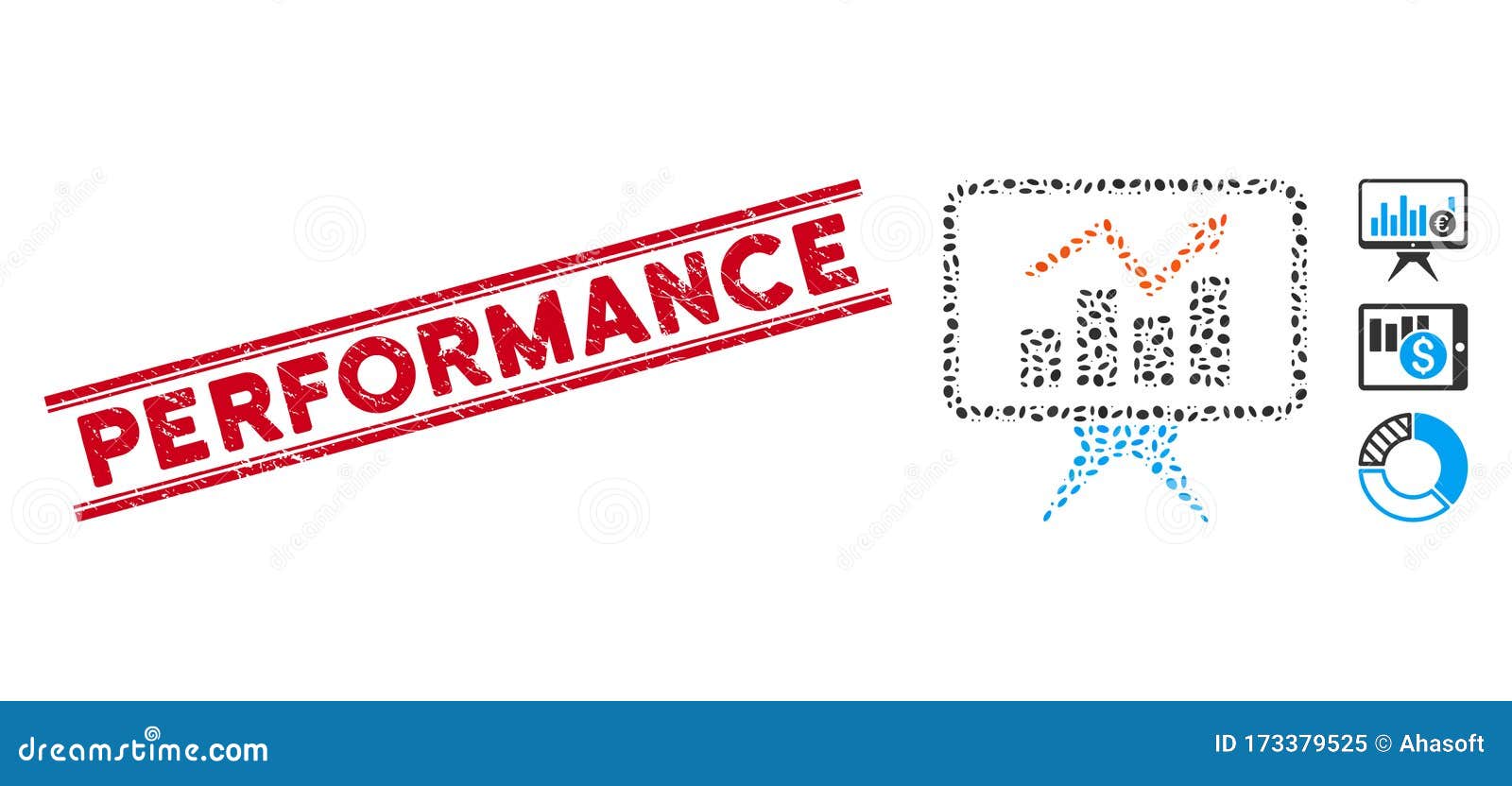 Scratched Performance Line Stamp with Collage Chart Report Panel Icon ...