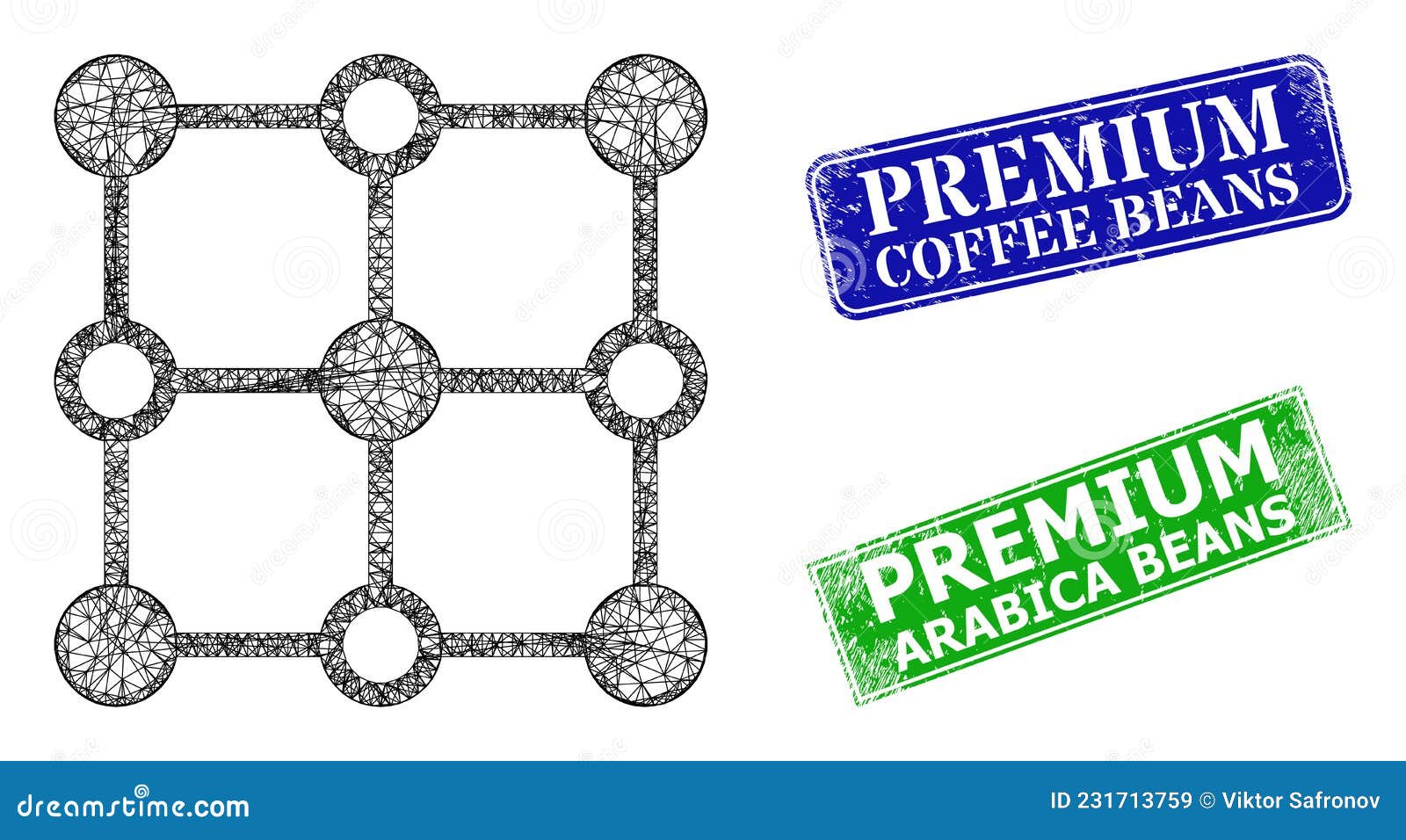 Scratched Premium Coffee Beans Badges and Polygonal Mesh Crystal Grid ... Scratched Premium Coffee Beans Badges and Polygonal Mesh Crystal Grid ...