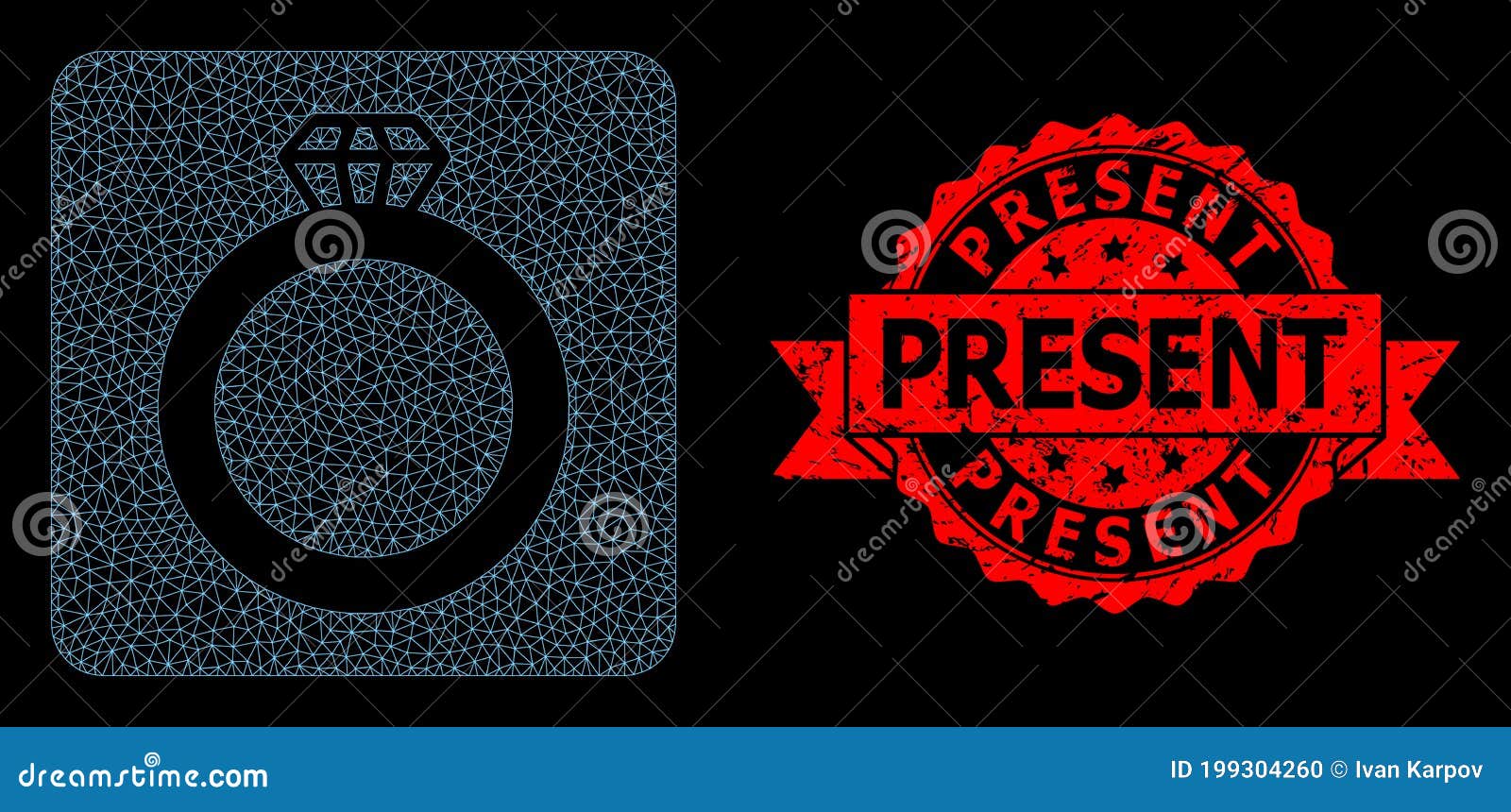 Scratched Present Stamp and Polygonal Net Gem Ring Stock Vector ...