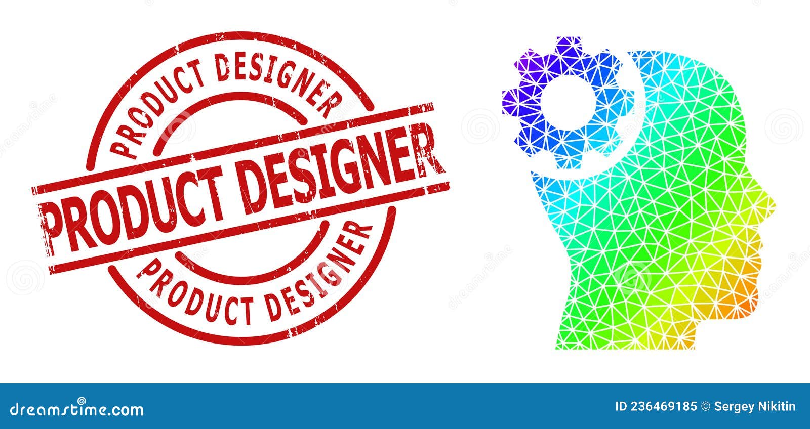 Scratched Product Designer Stamp Seal and Lowpoly Rainbow Brain Gear ...