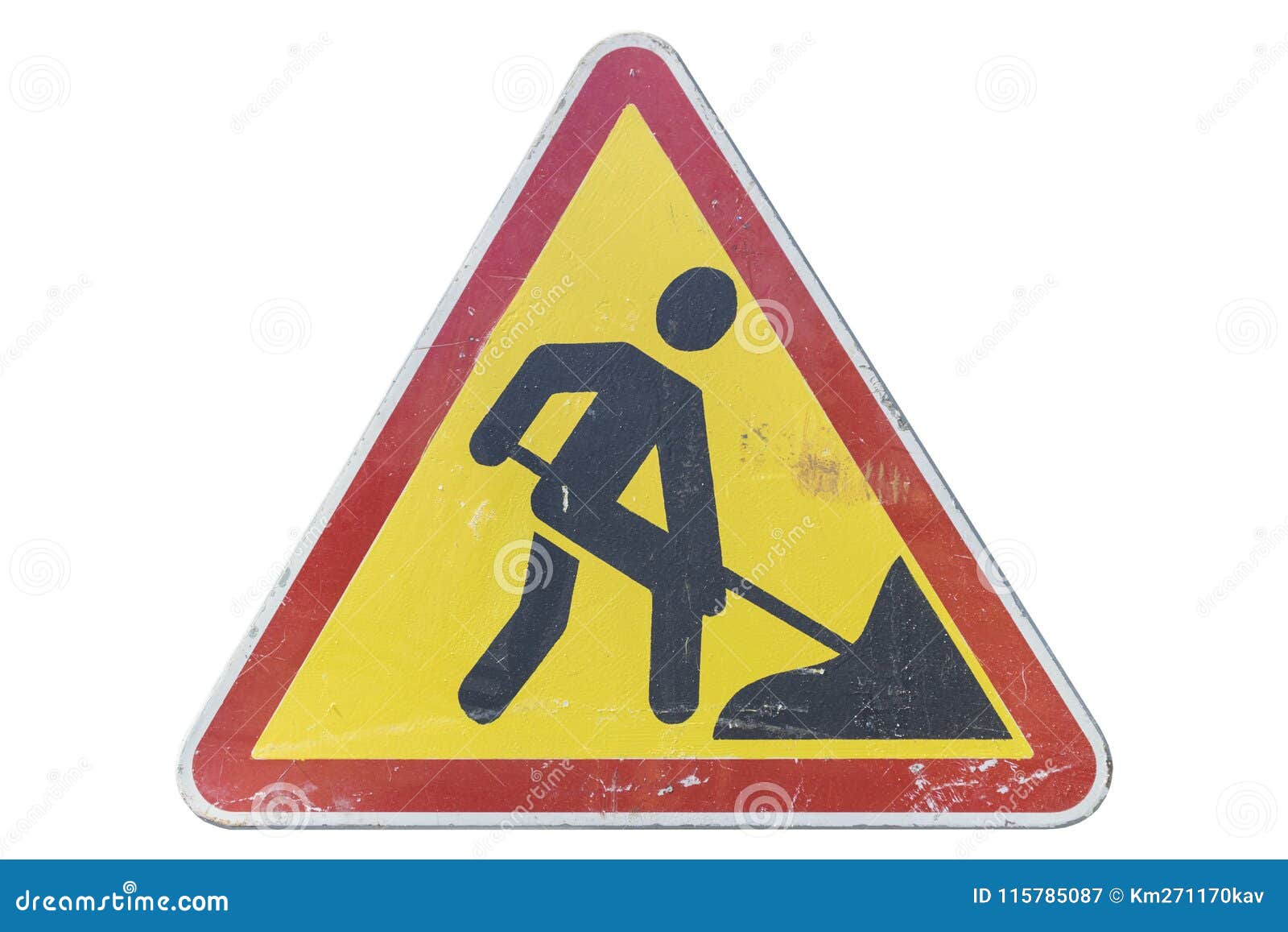 Scratched Road Sign `Road Works` Isolated on White Stock Vector ...