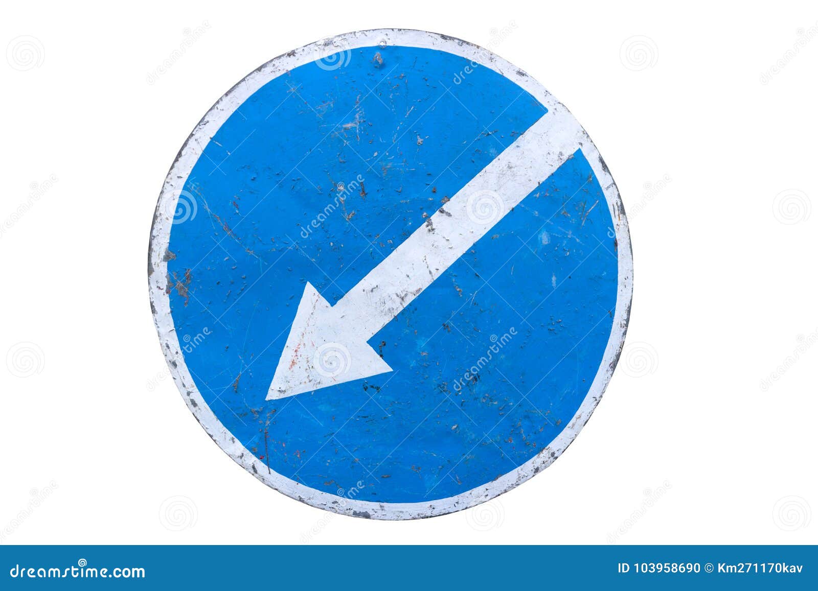 Scratched Round Blue Road Sign `Keep Left` Isolated on White Stock ...