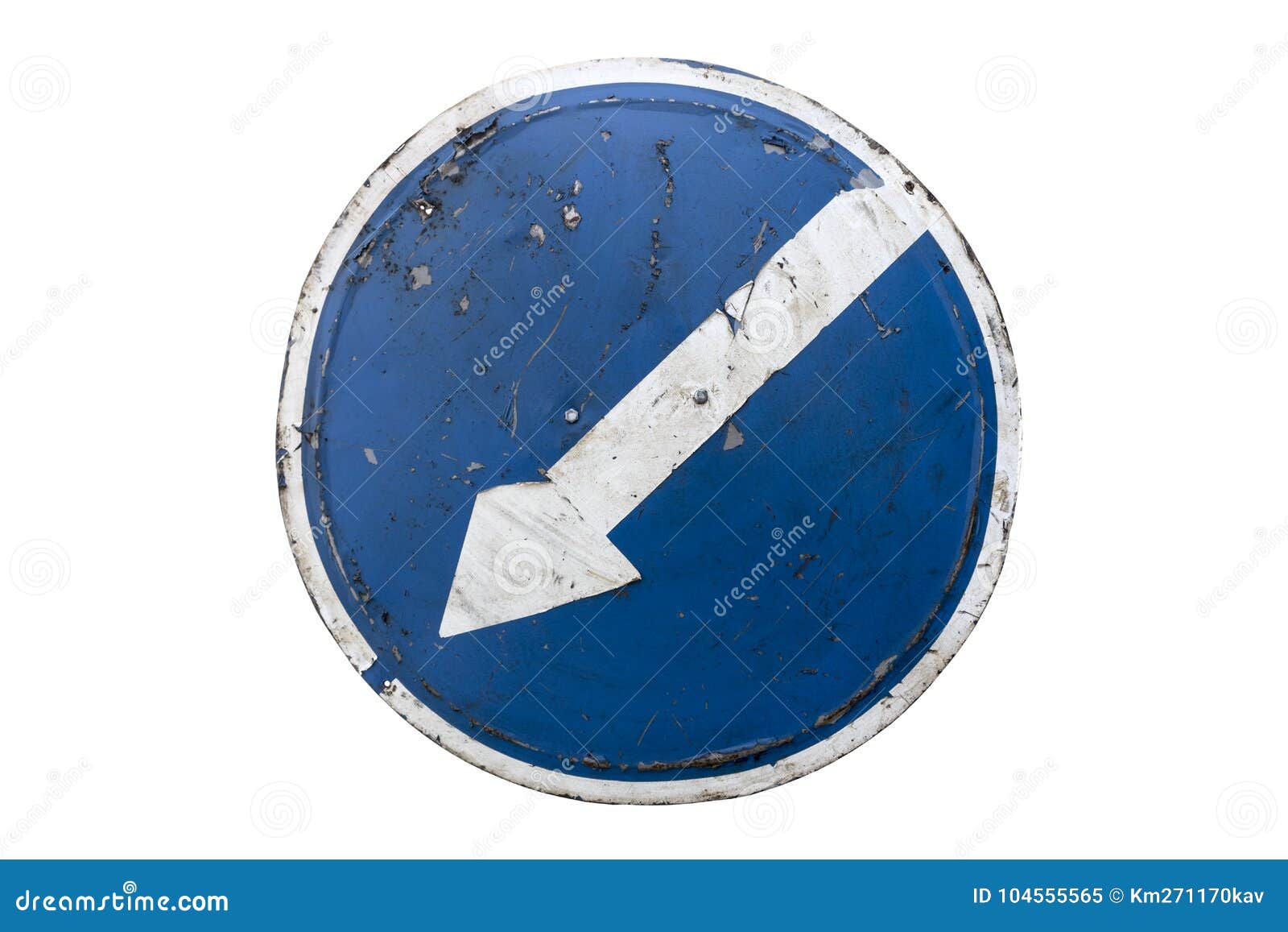 Scratched Round Blue Road Sign `Keep Left` Isolated on White Stock ...