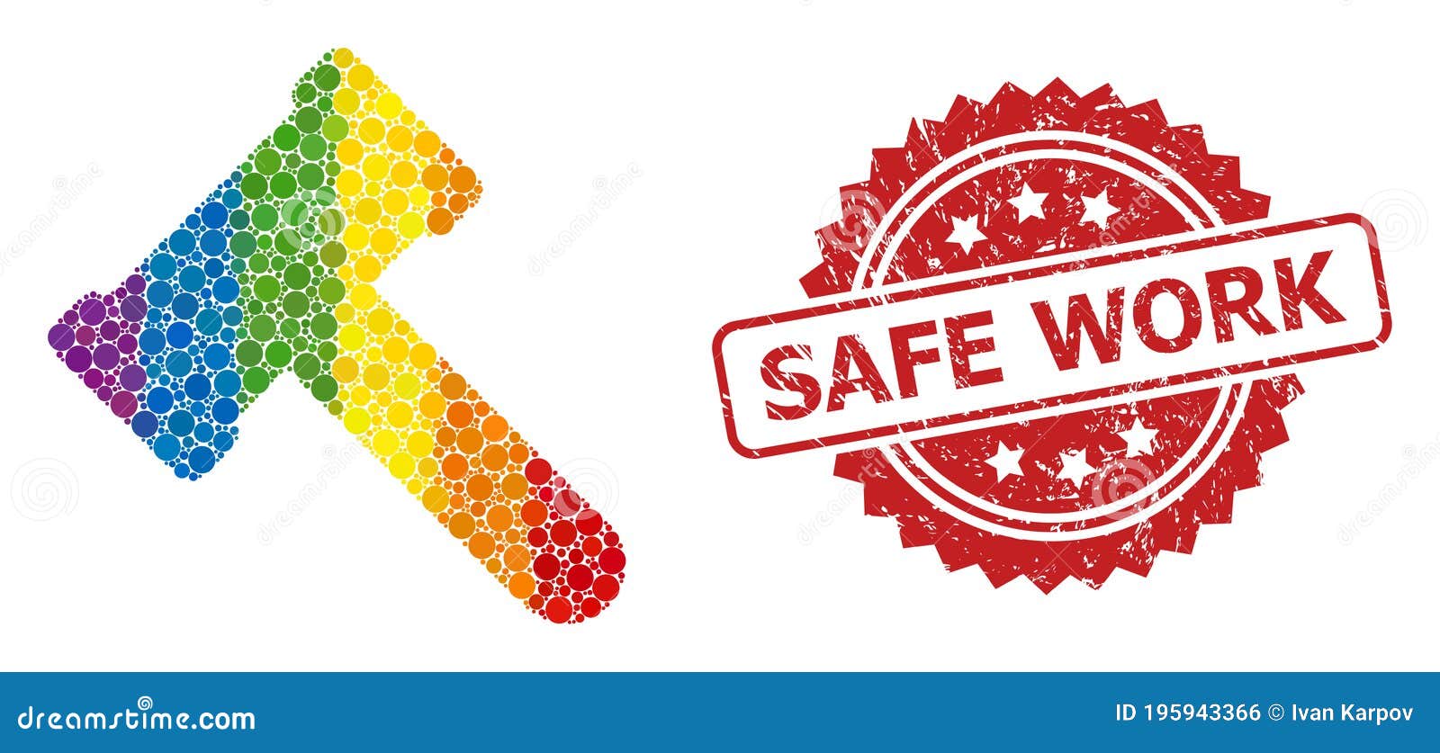 Scratched Safe Work Stamp and Bright Colored Hammer Collage Stock ...