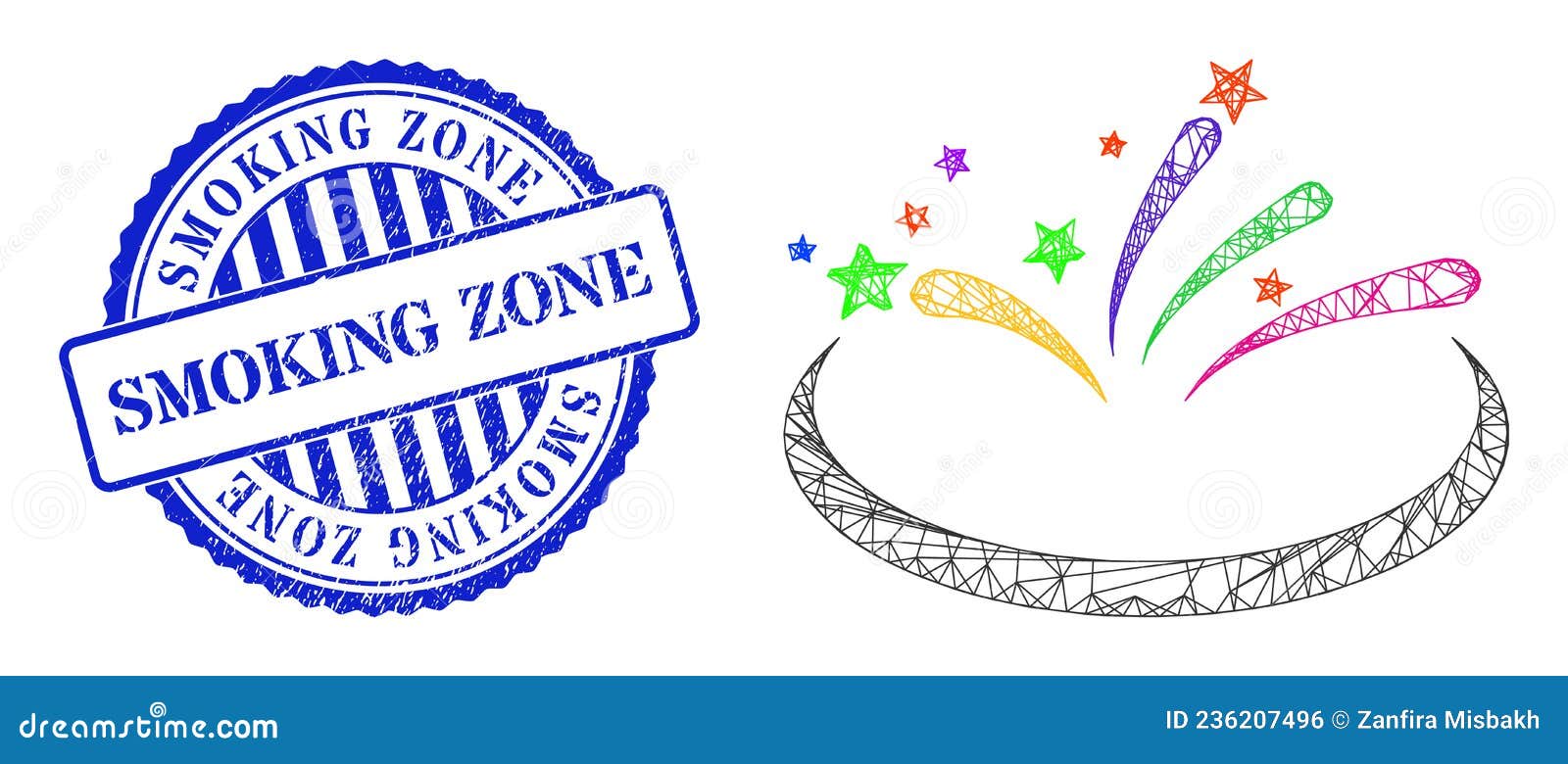 Scratched Smoking Zone Badge and Network Fireworks Area Mesh Stock ...