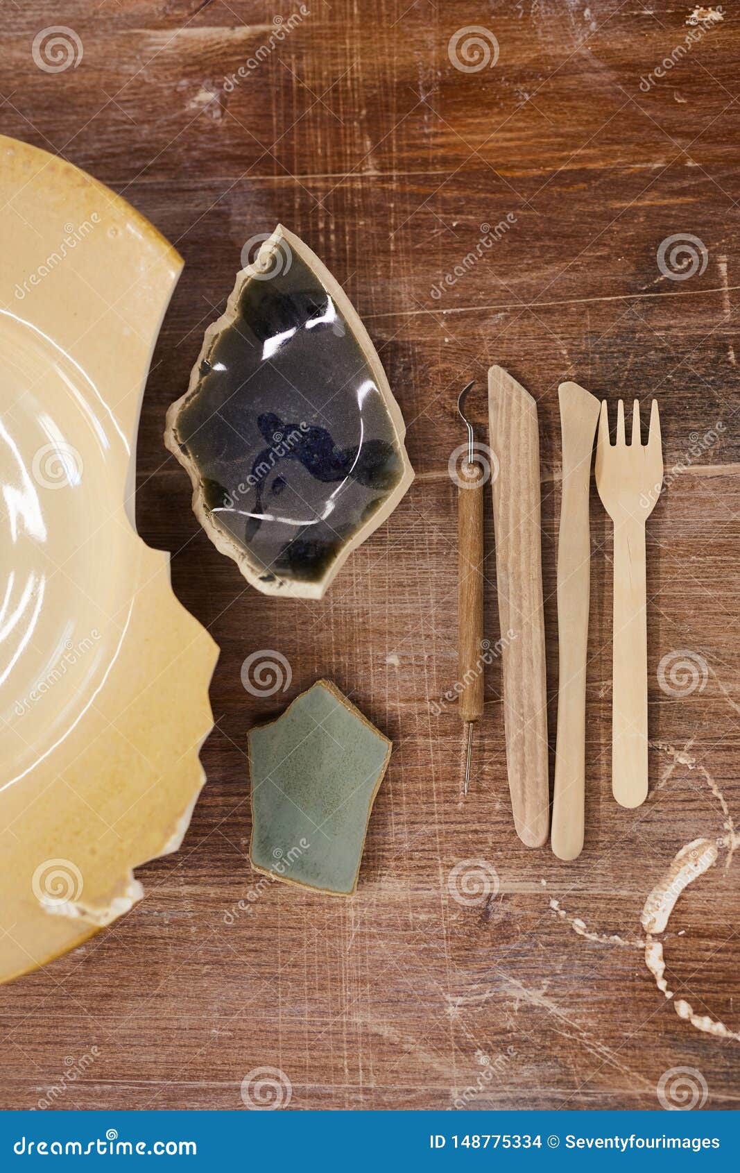 Scratched Table with Clay Tools Stock Photo - Image of object, product ...