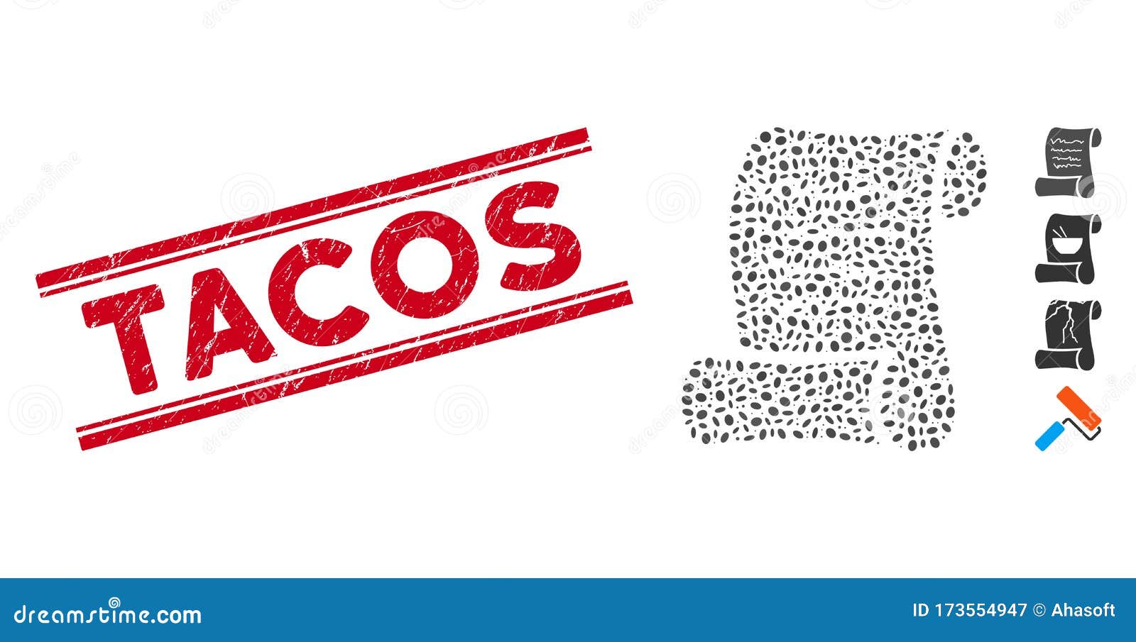 Scratched Tacos Line Stamp and Mosaic Script Roll Icon Stock ...