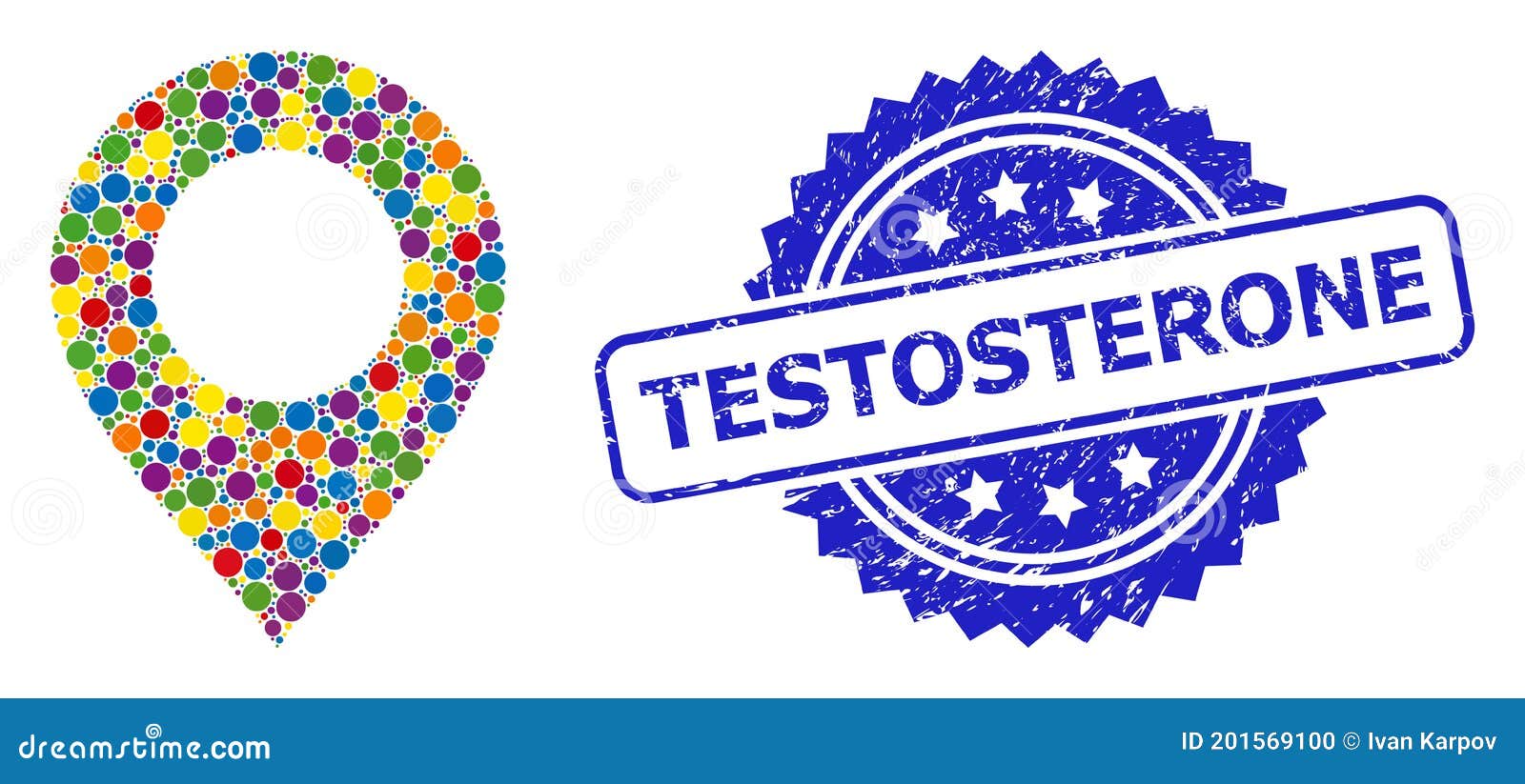 Scratched Testosterone Watermark and Dotted Colored Map Mark ...