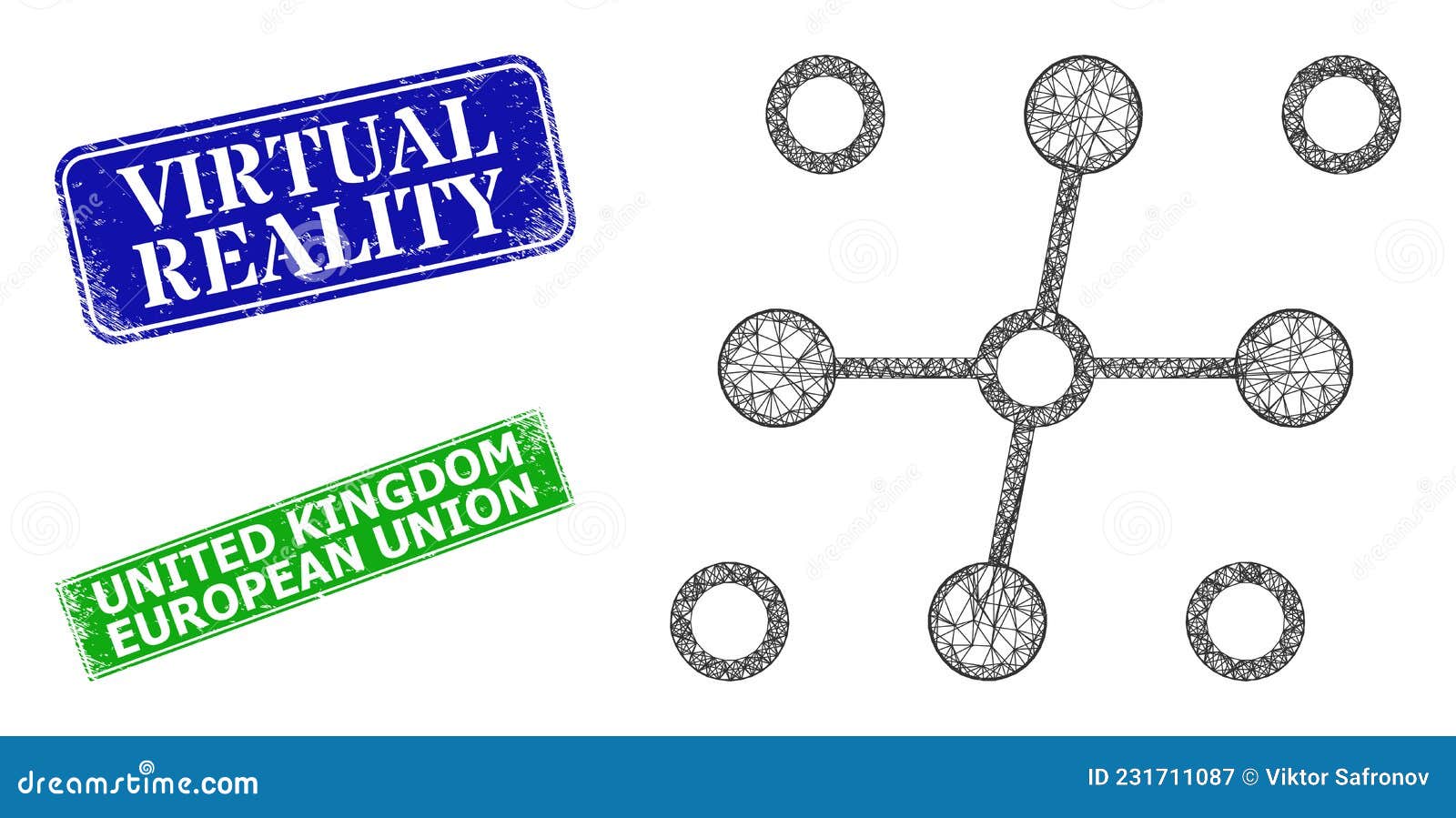 Scratched Virtual Reality Seals and Triangle Mesh Grid Structure Icon ...