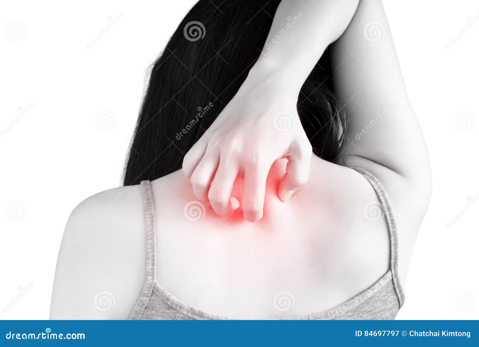 Scratching Her Back in a Woman Isolated on White Background. Clipping ...