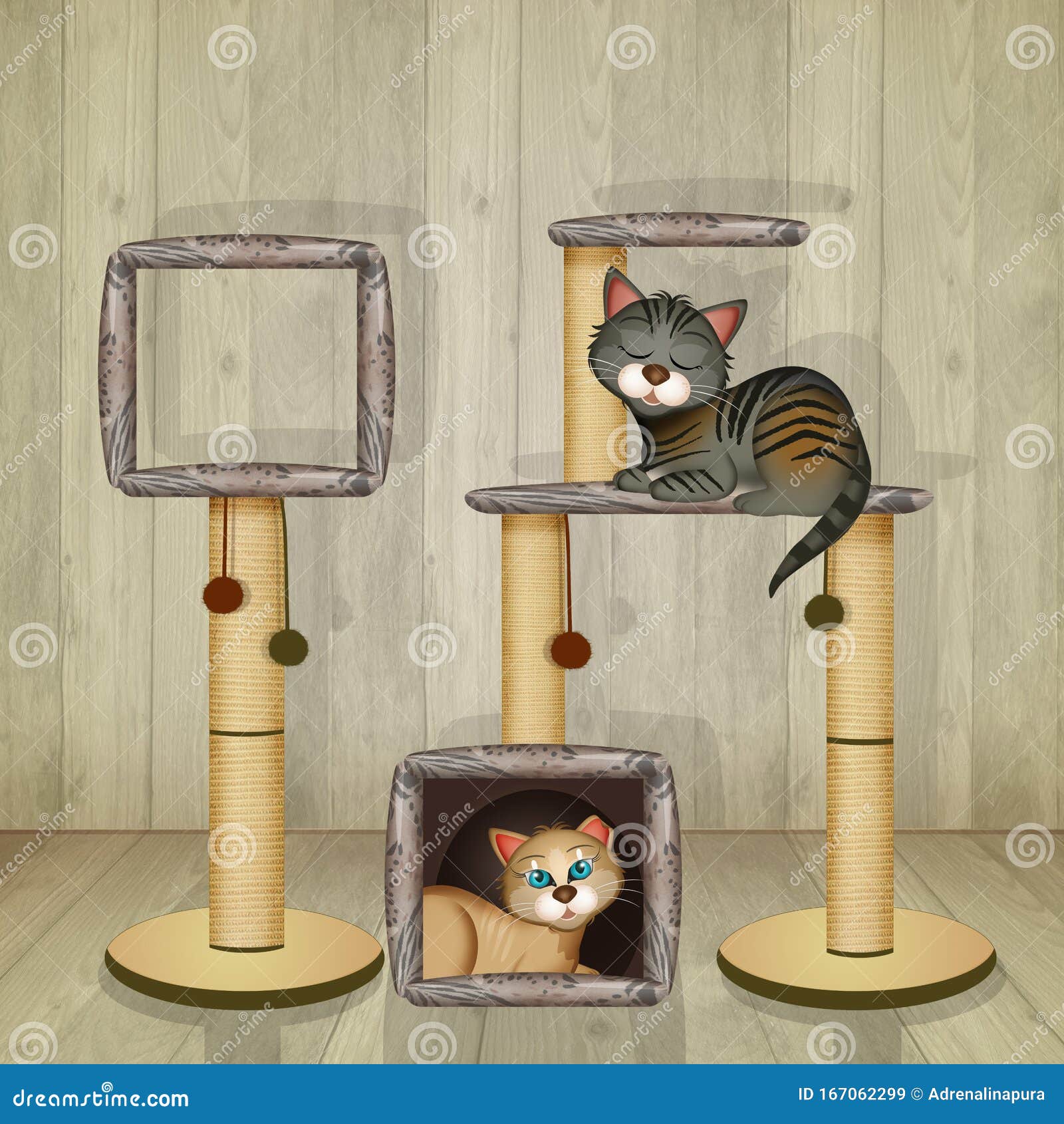 Scratching Post and Cat House Stock Illustration - Illustration of ...
