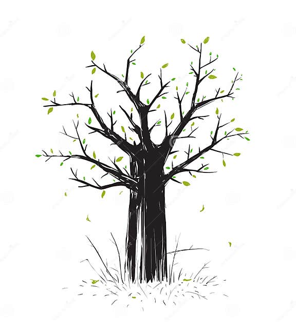 Scratchy Scribble Tree in Black Silhouette Stock Vector - Illustration ...