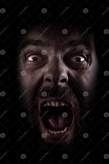 Scream of Scared Spooky Man in Dark Stock Image - Image of human ...