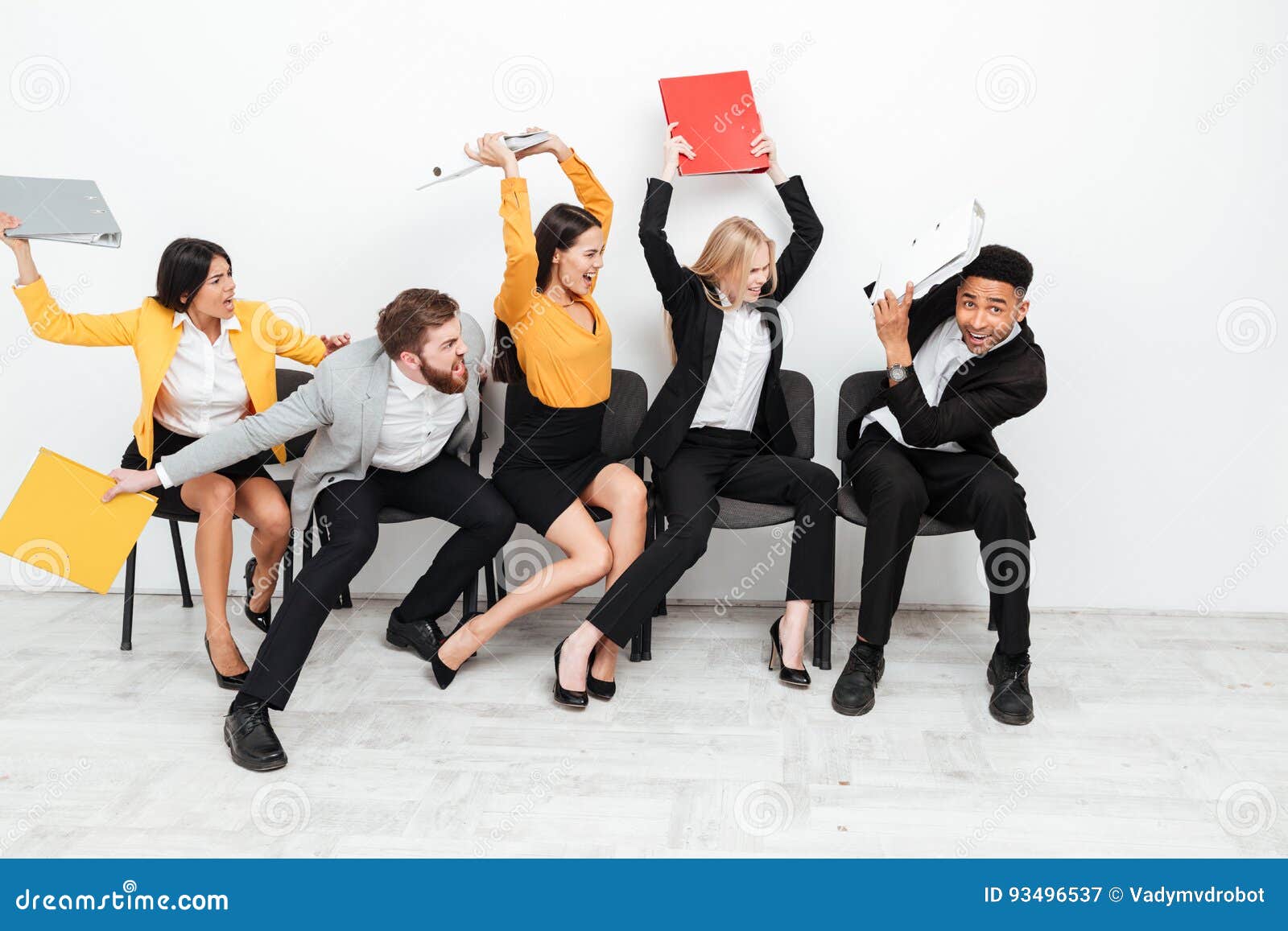 Screaming Angry Colleagues Sitting with Folders and Fighting Stock ...