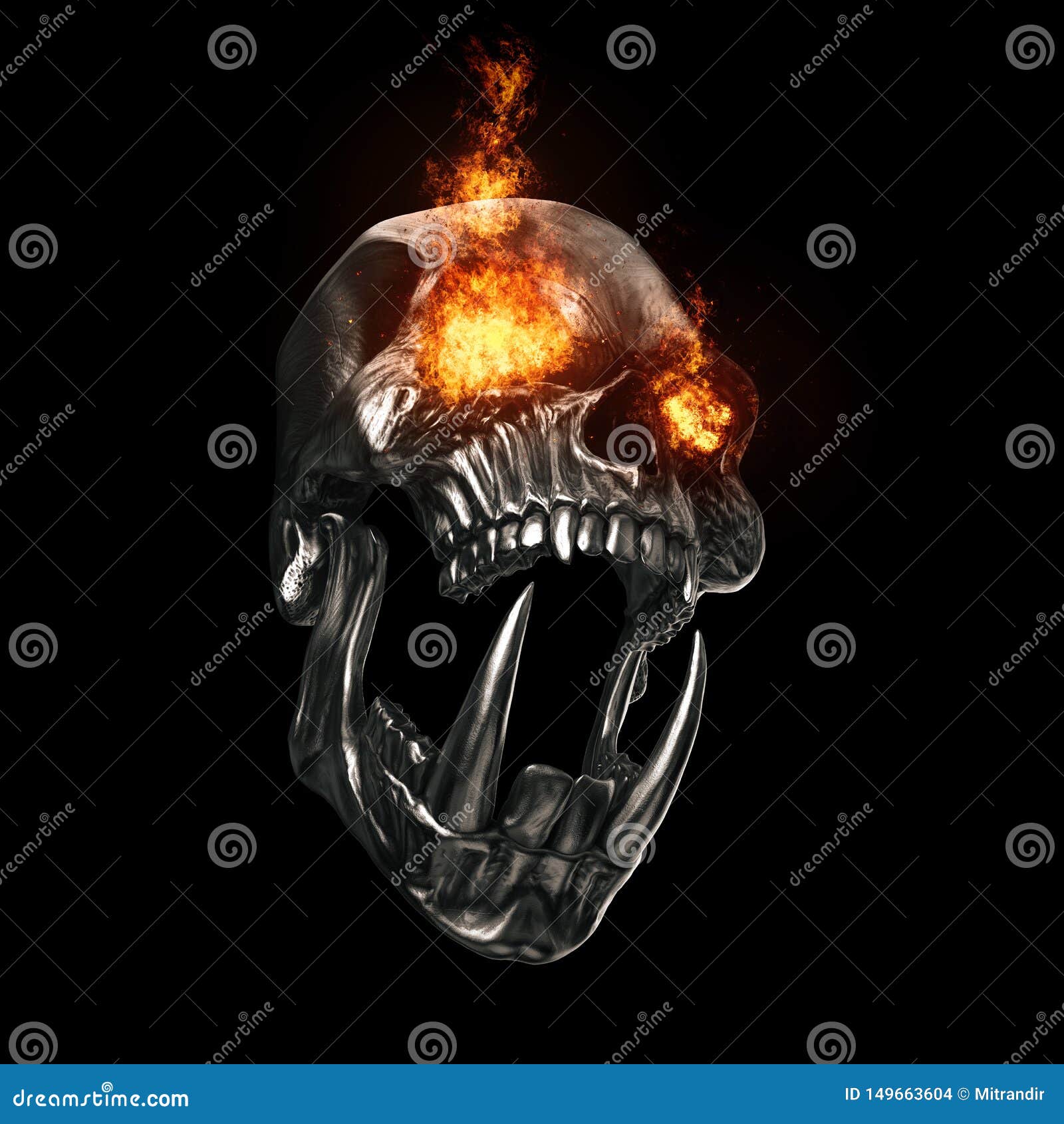 Screaming Angry Demon Skull with Bright Burning Eyes Stock Illustration ...