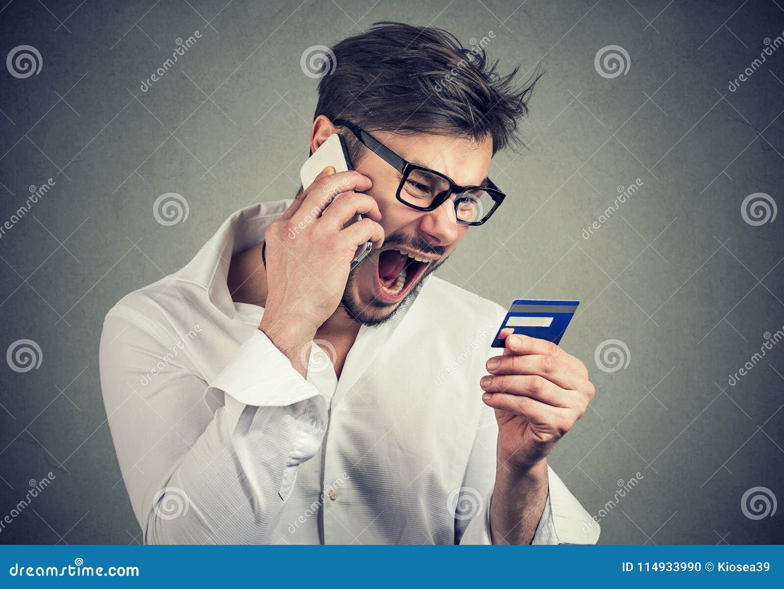 Screaming Angry Man Solving Problems with Credit Card Stock Photo ...