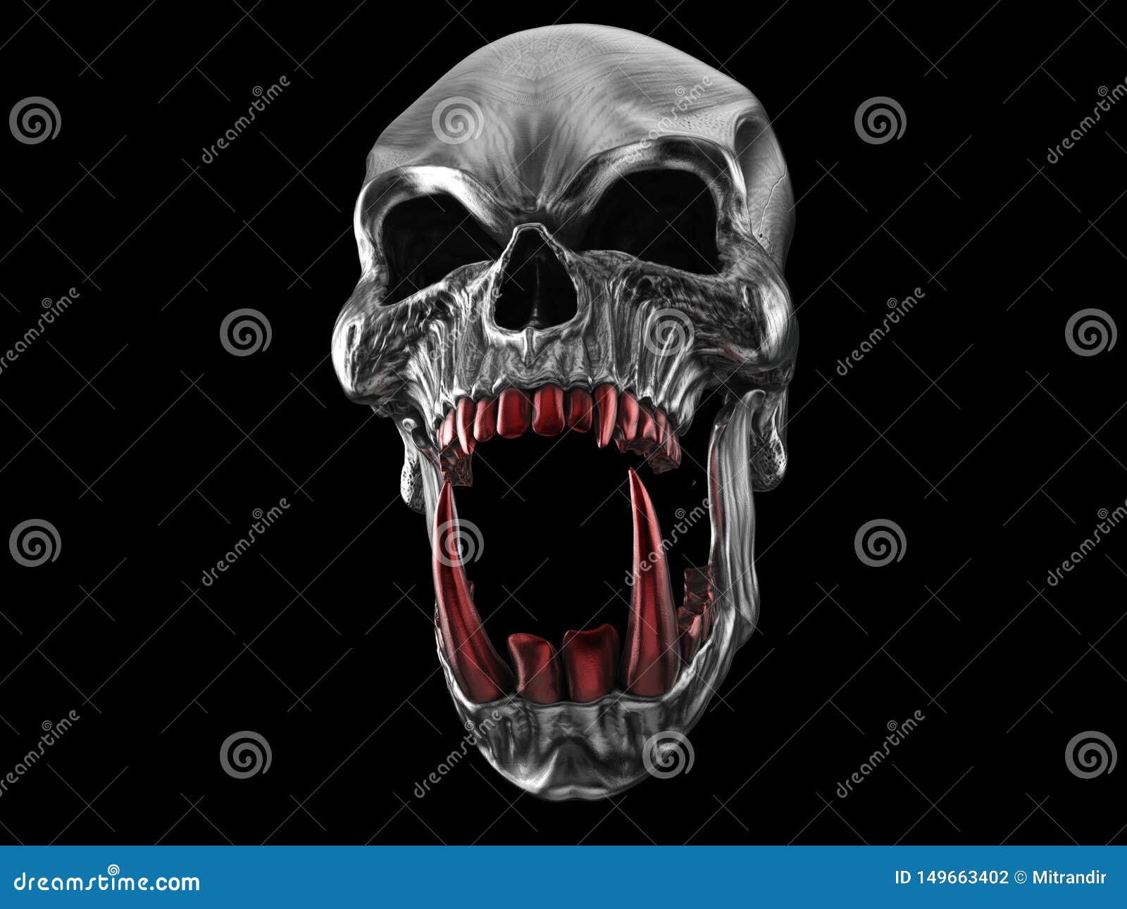 Screaming Demon Orc Skull with Red Sharp Teeth Stock Illustration ...