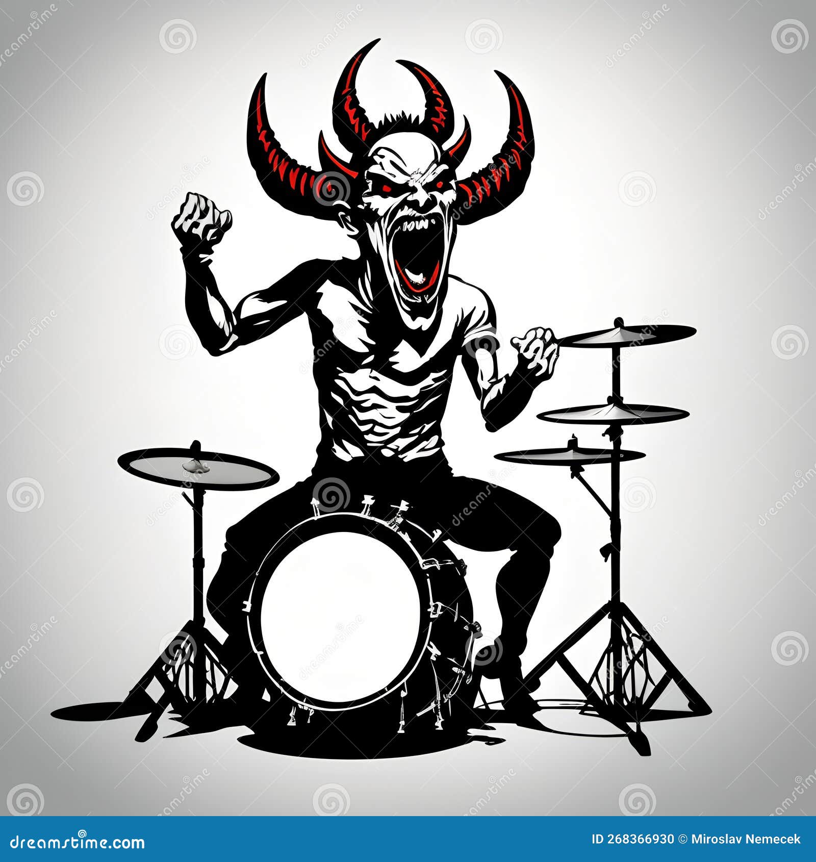 Screaming Devil Playing Drums, Generative AI Illustration Stock Photo ...