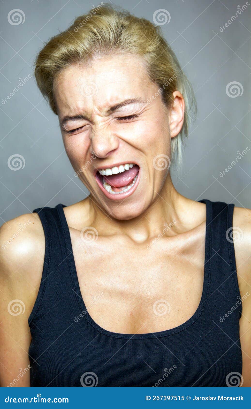 Screaming Expression on the Young Woman`s Face Stock Image - Image of ...