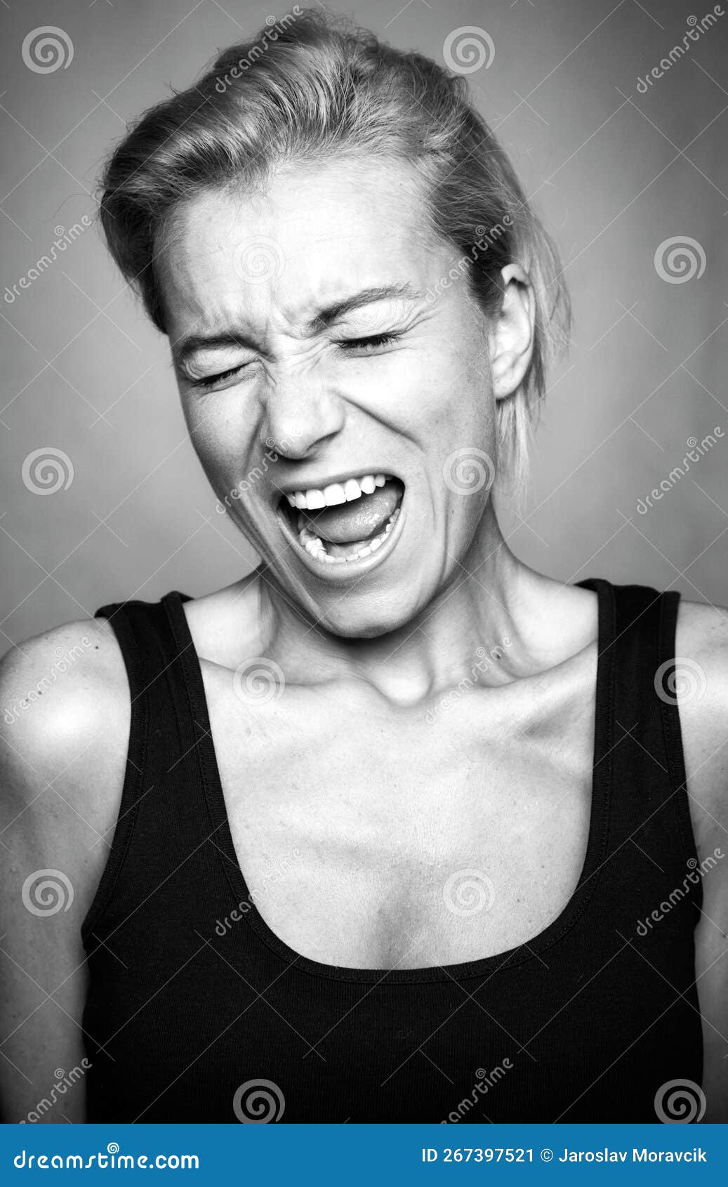 Screaming Expression on the Young Woman`s Face Stock Image - Image of ...