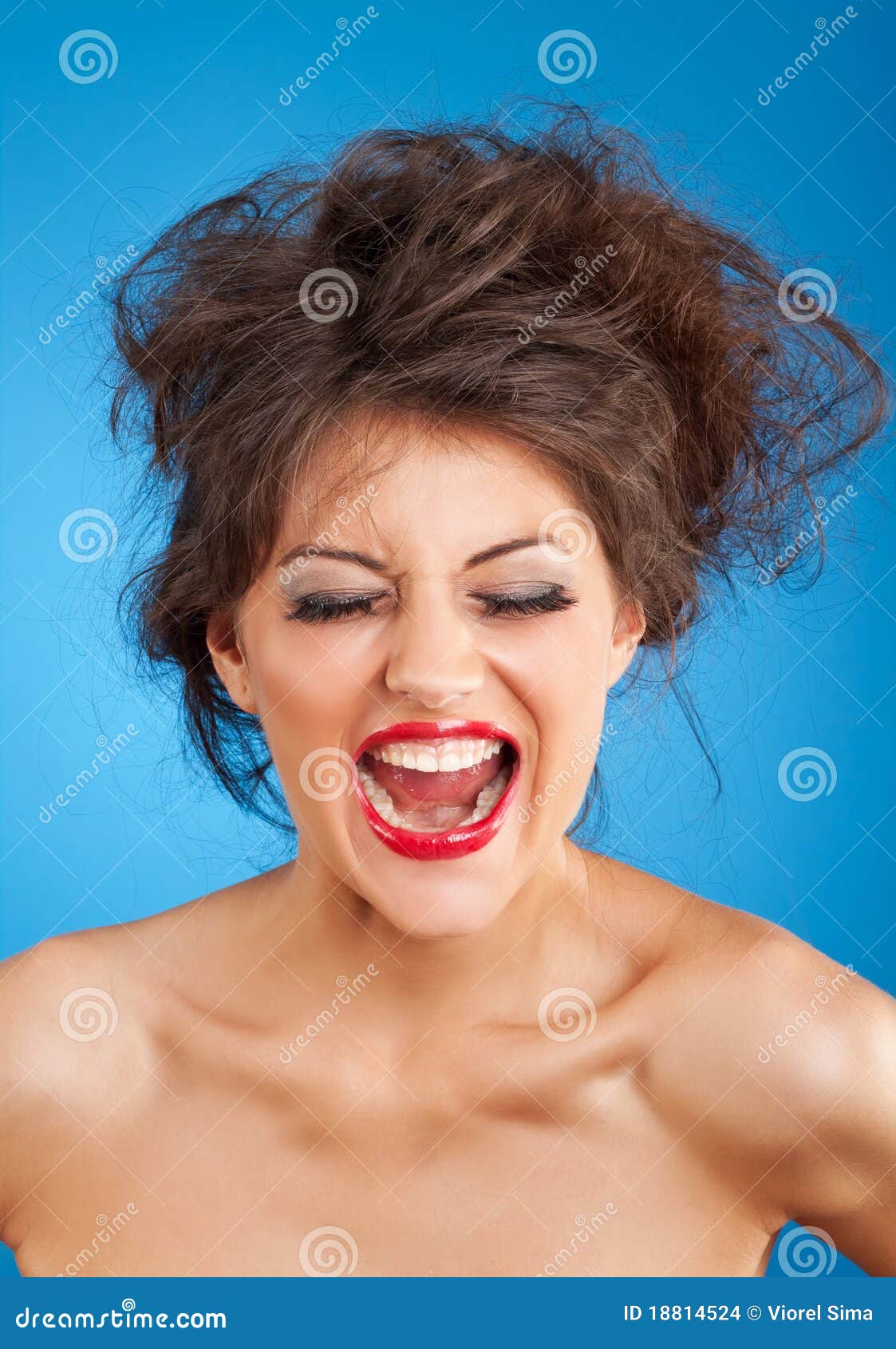 Female Crazy Fun Student Shows Muscles, Woman Power. Young Teacher Or ...