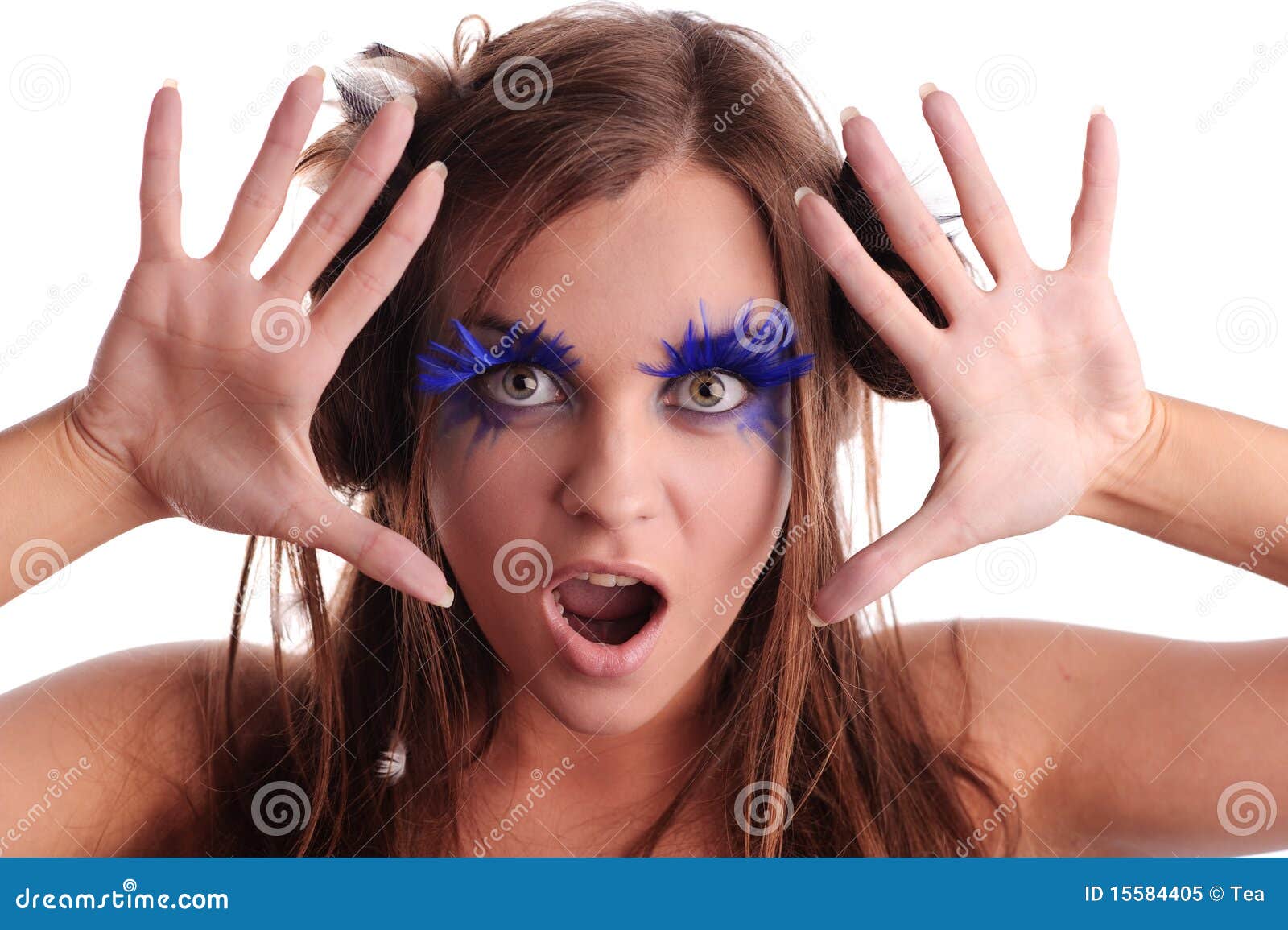 Screaming Girl with Blue Eyelashes Stock Image - Image of fine, emotion ...