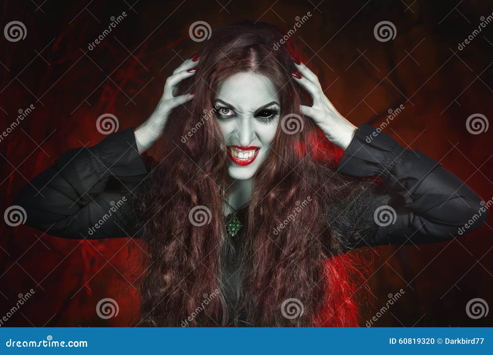 Screaming Halloween Beautiful Vampire with Long Hair Stock Photo ...