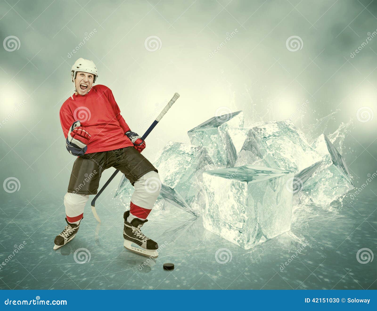 Screaming Hockey Player on Abstract Ice Background Stock Photo - Image ...