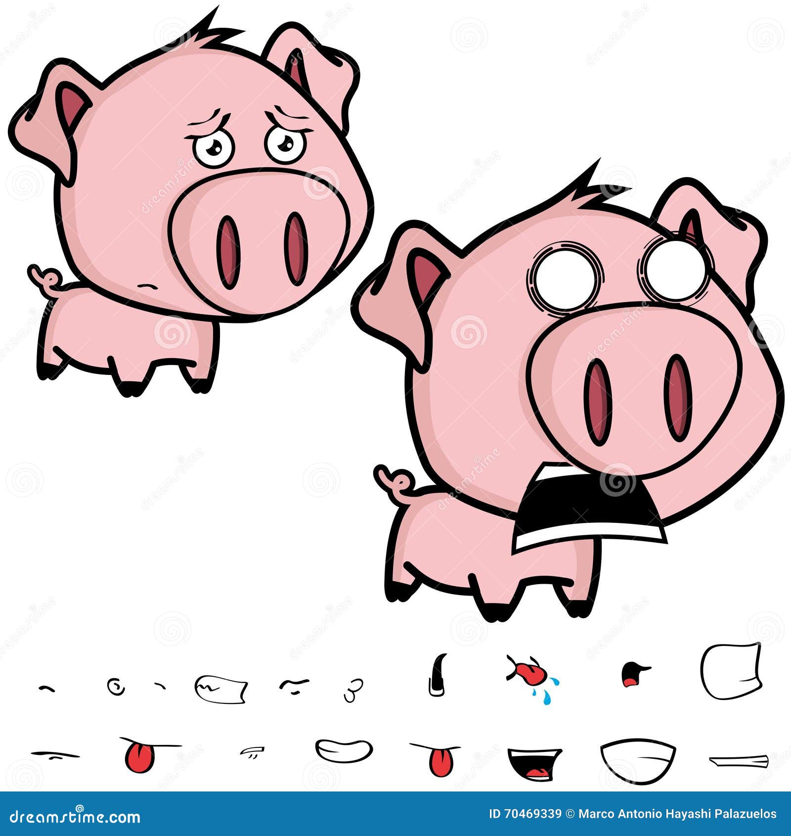 Screaming Little Big Head Pig Cartoon Expression Set Stock Vector ...