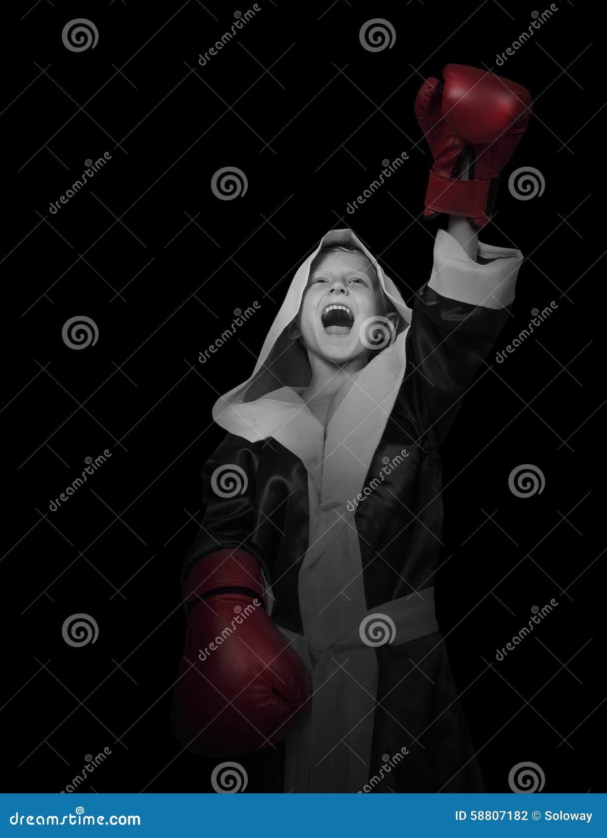 Screaming Little Boxer in Red Gloves Black and White Image Stock Photo ...