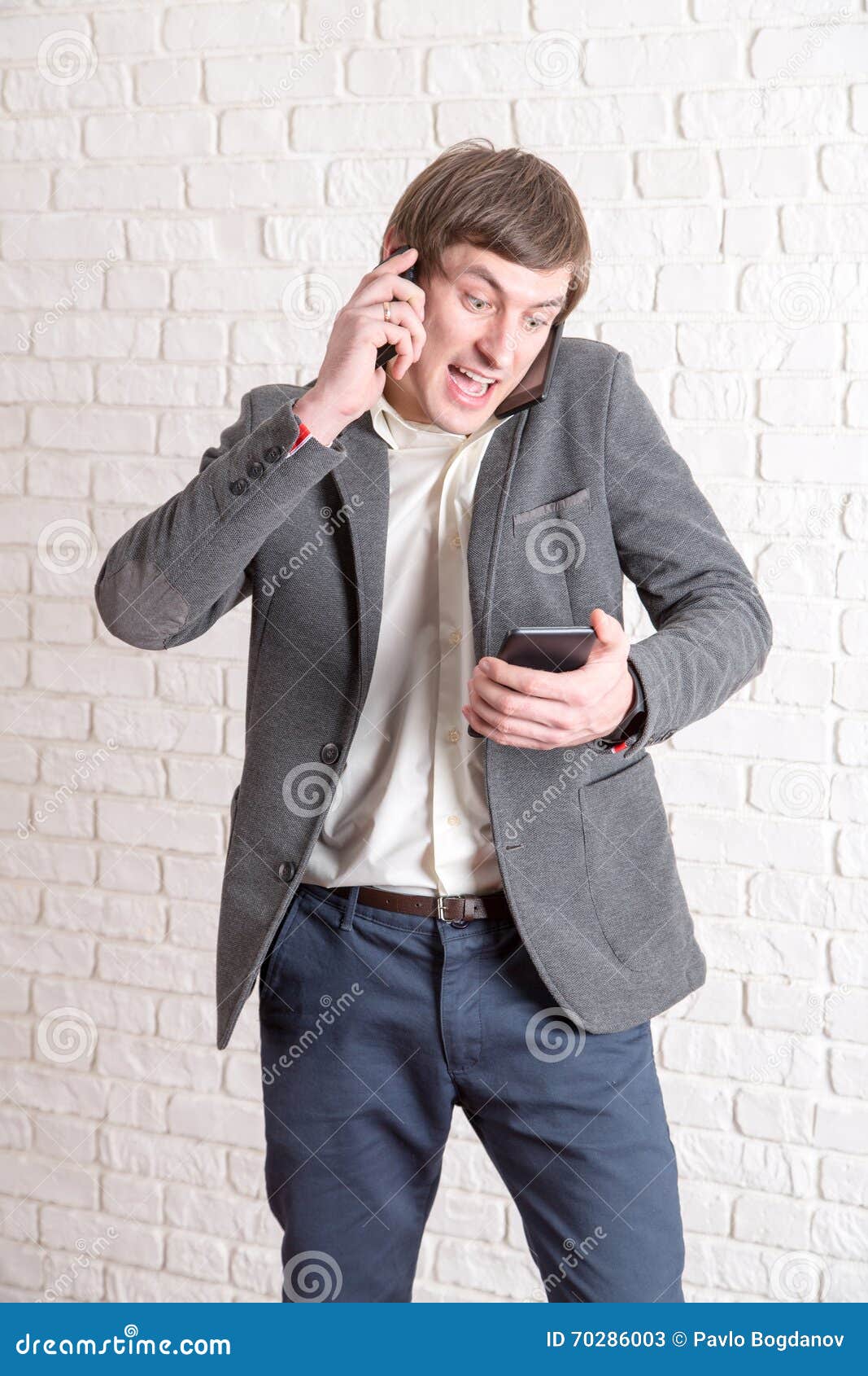 Screaming Mad Man with Several Phones Stock Image - Image of mobile ...