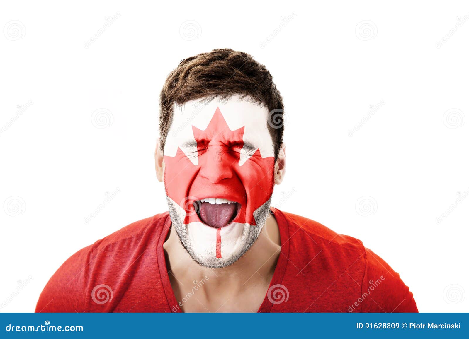 Screaming Man with Canada Flag on Face. Stock Image - Image of flag ...