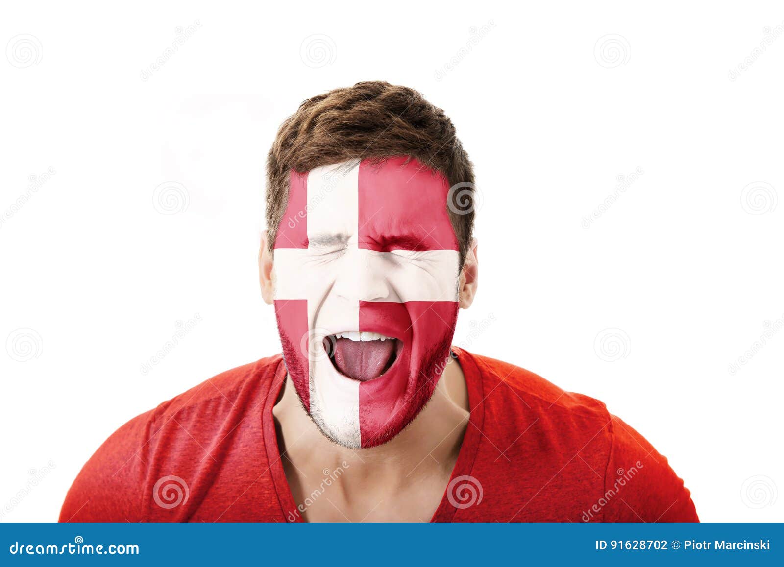 Screaming Man with Denmark Flag on Face. Stock Photo - Image of human ...
