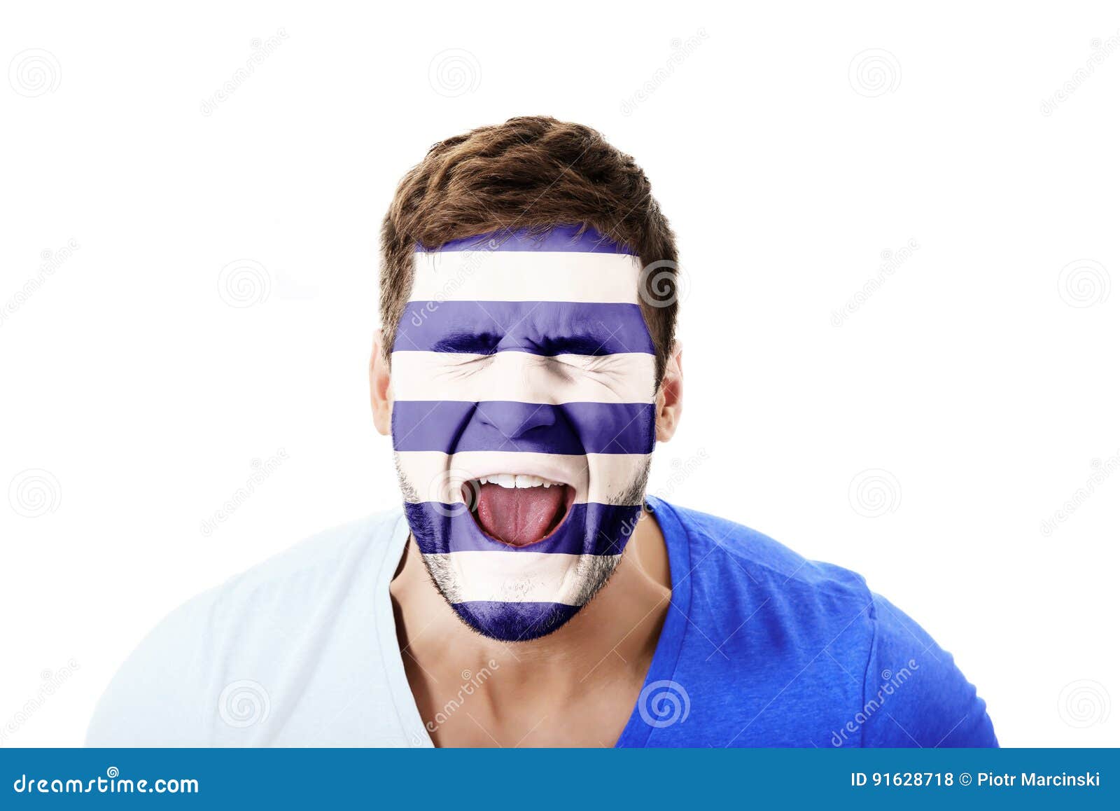 Screaming Man with Greece Flag on Face. Stock Photo - Image of citizen ...