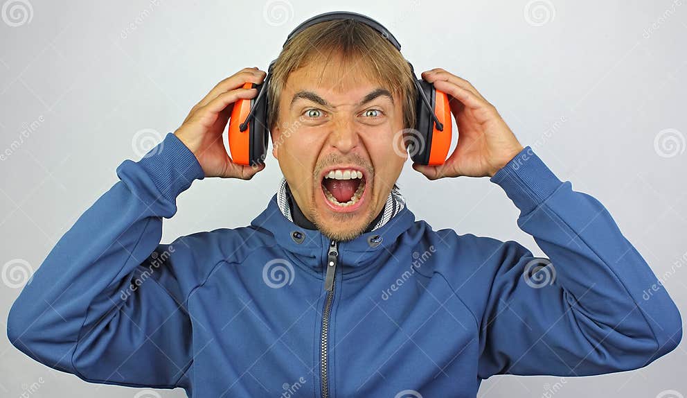 Screaming Man with Headphones Stock Image - Image of hearing, adult ...
