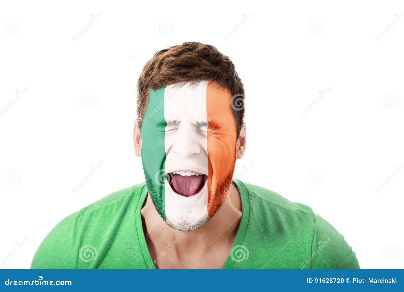 Screaming Man with Ireland Flag on Face. Stock Photo - Image of painted ...