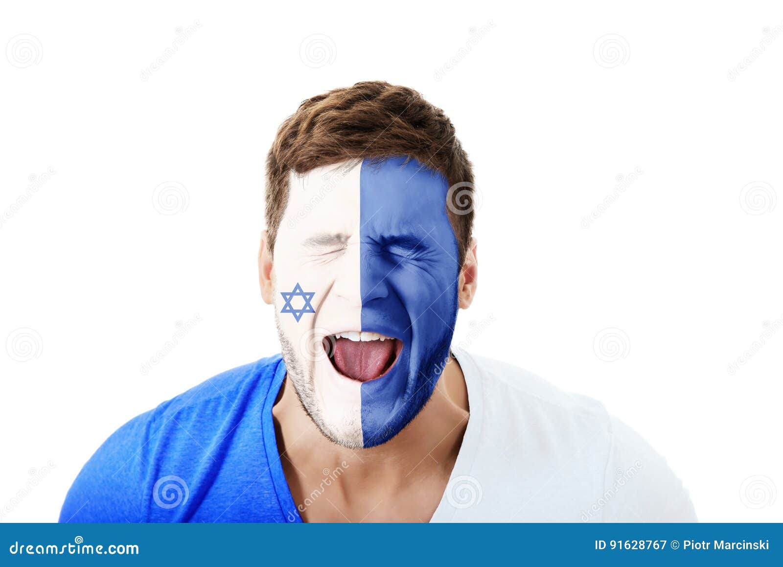 Screaming Man with Israel Flag on Face. Stock Image - Image of face ...