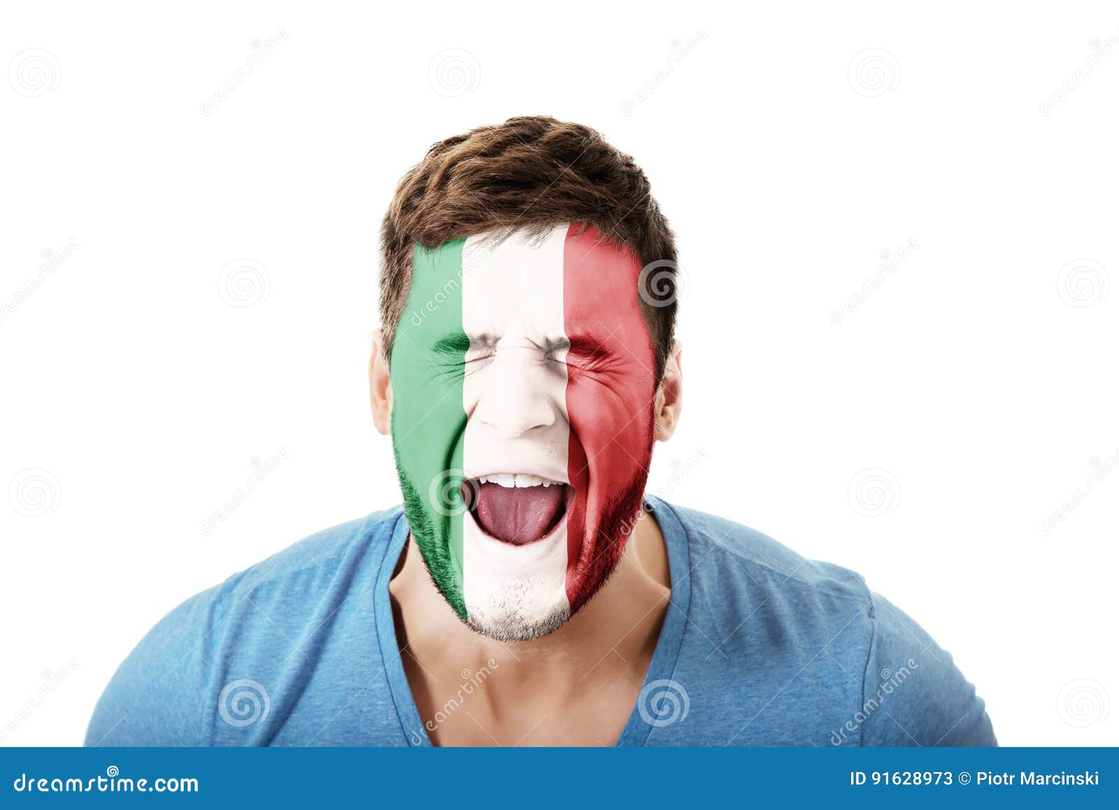 Screaming Man with Italy Flag on Face. Stock Image - Image of proud ...