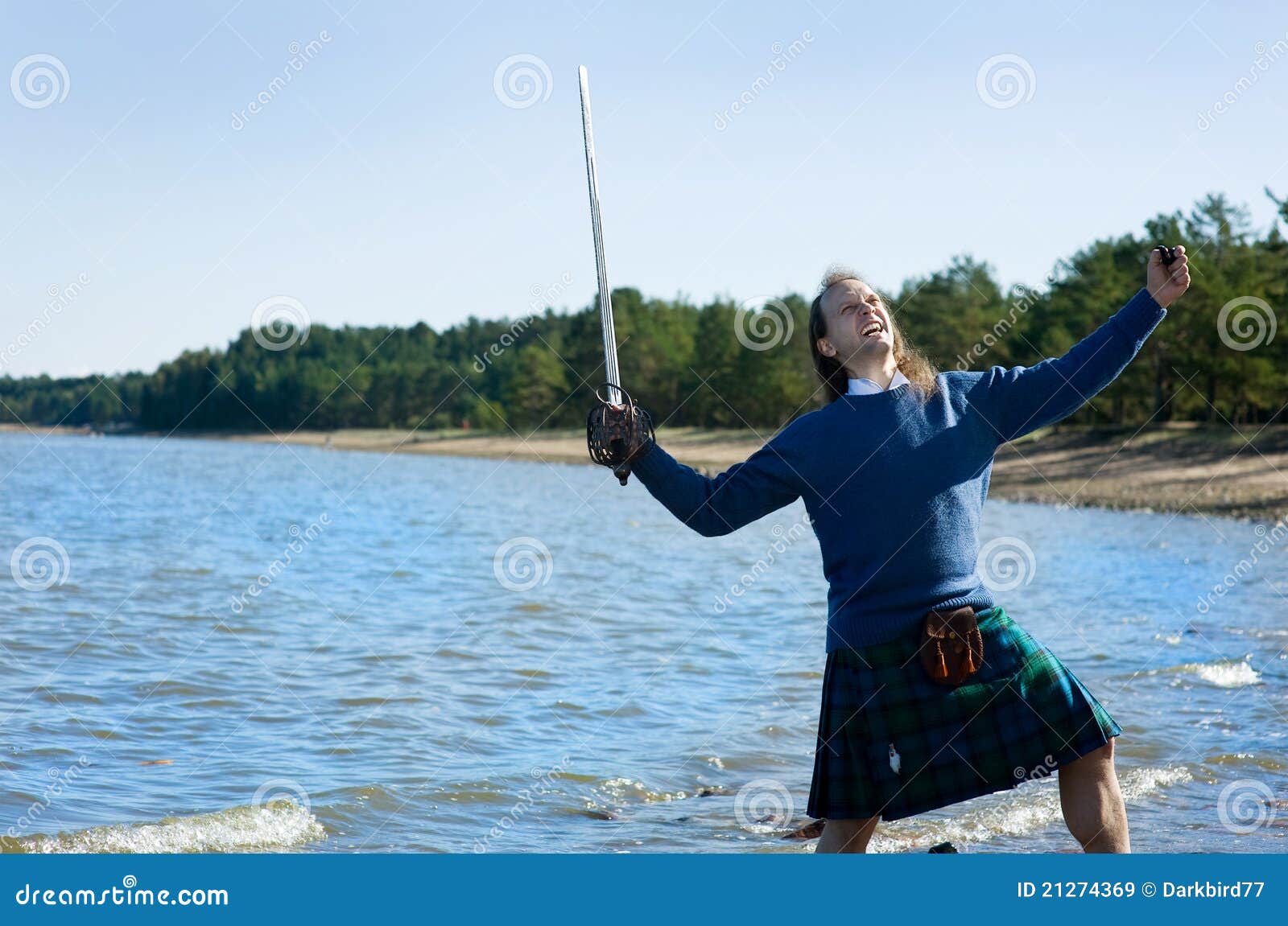 Screaming Man in Scottish Costume Stock Image - Image of broadsword ...
