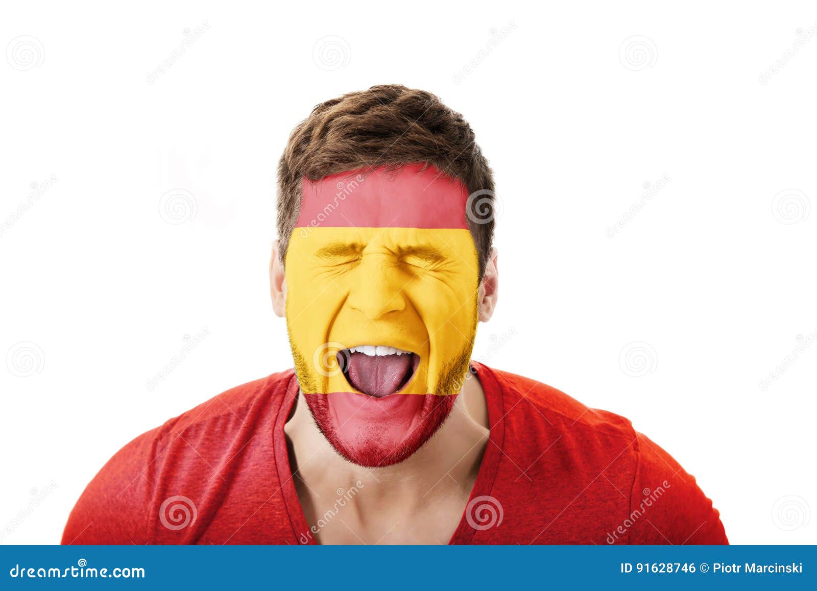 Screaming Man with Spain Flag on Face. Stock Photo - Image of alone ...
