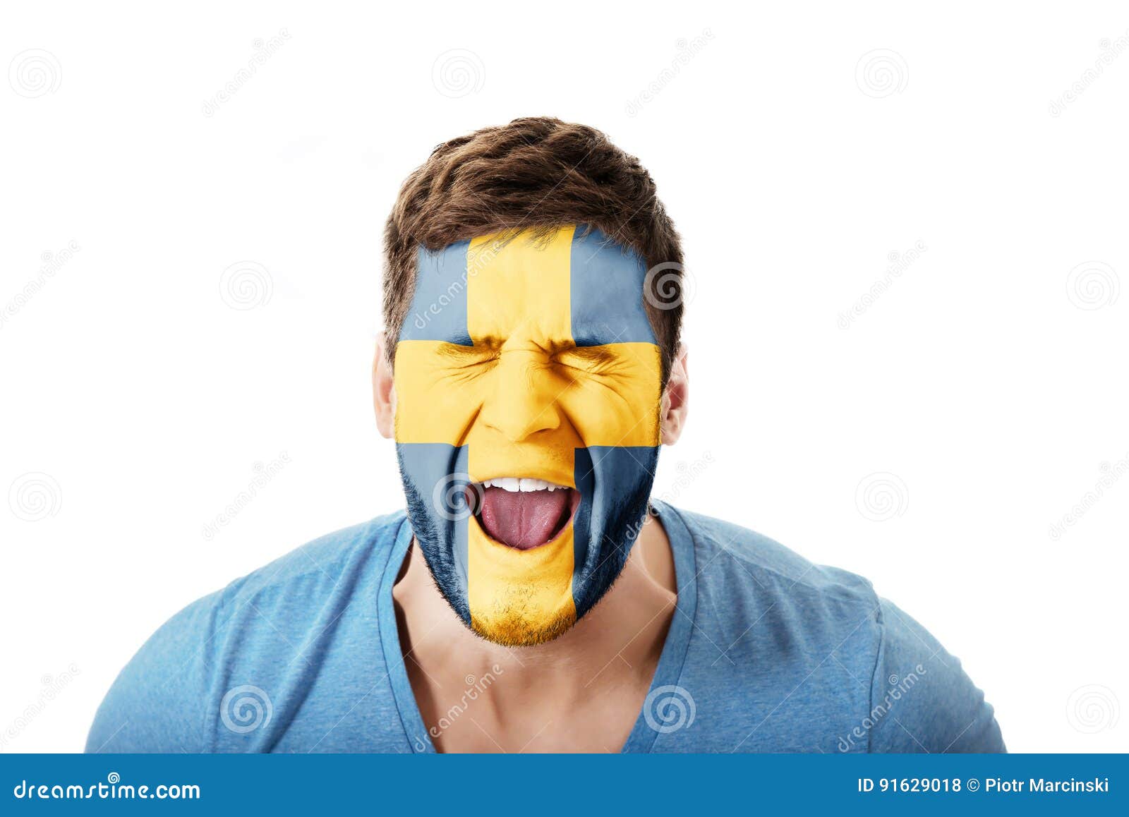 Screaming Man with Sweden Flag on Face. Stock Photo - Image of face ...