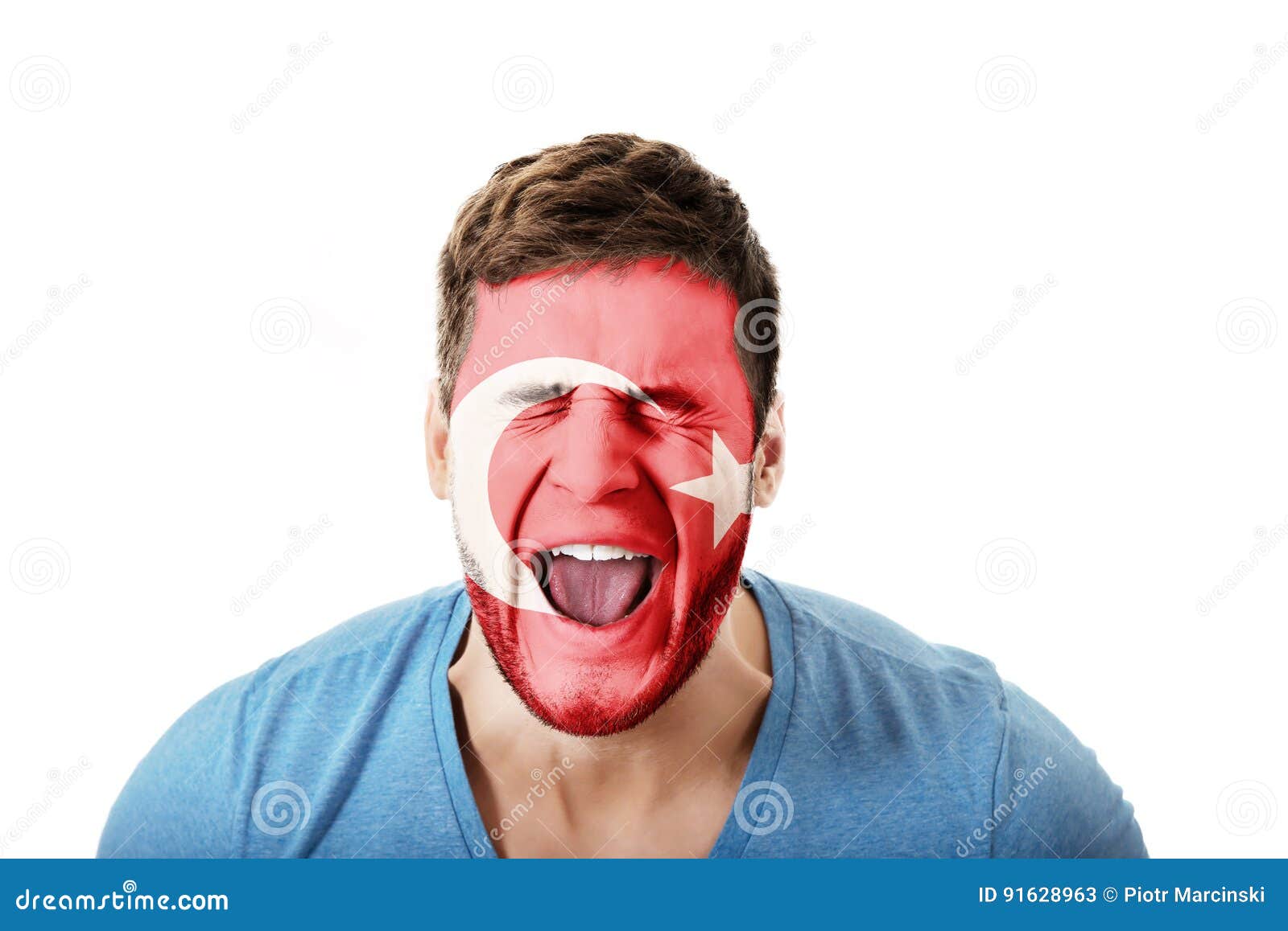 Screaming Man with Turkey Flag on Face. Stock Image - Image of scream ...