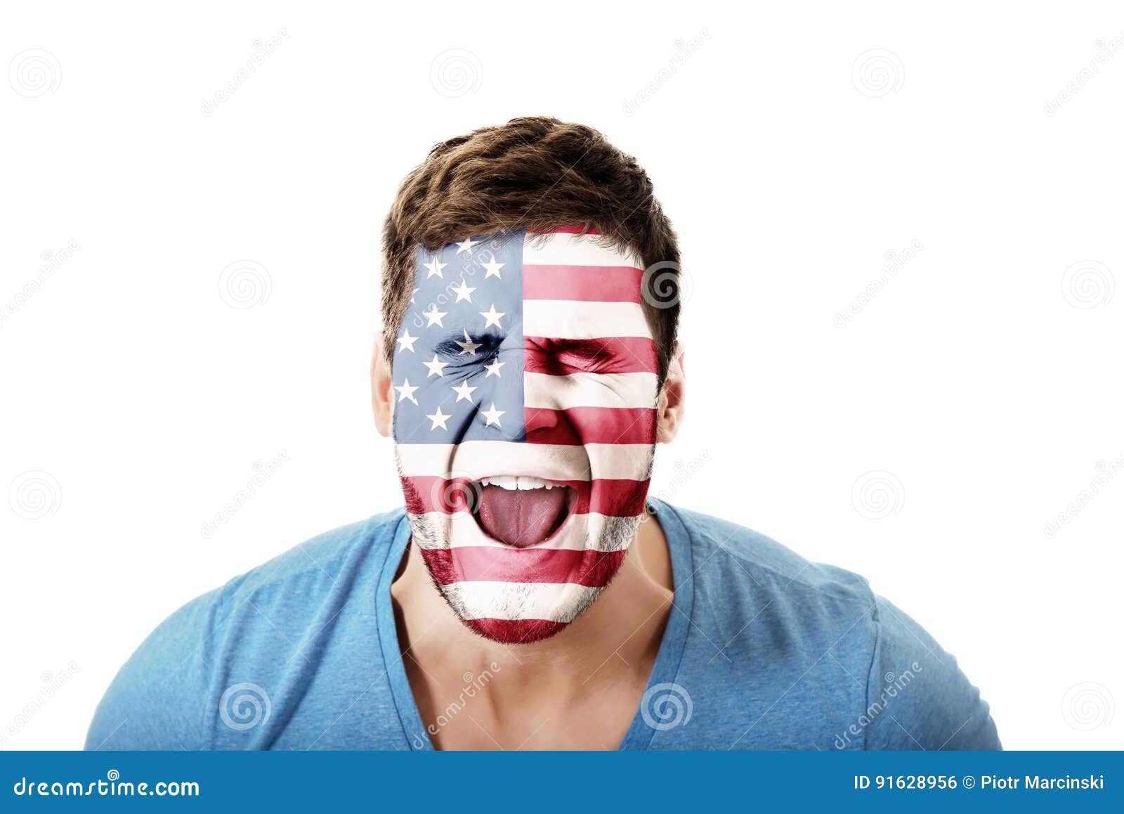 Screaming Man with USA Flag on Face. Stock Photo - Image of america ...