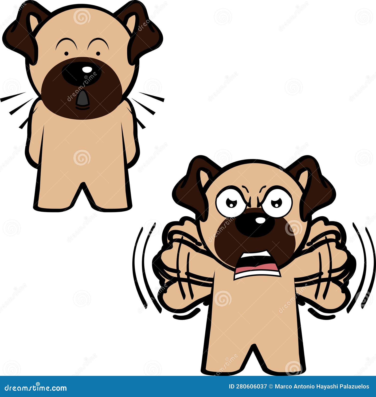 Screaming Pug Dog Character Cartoon Standing Expressions Pack Stock ...
