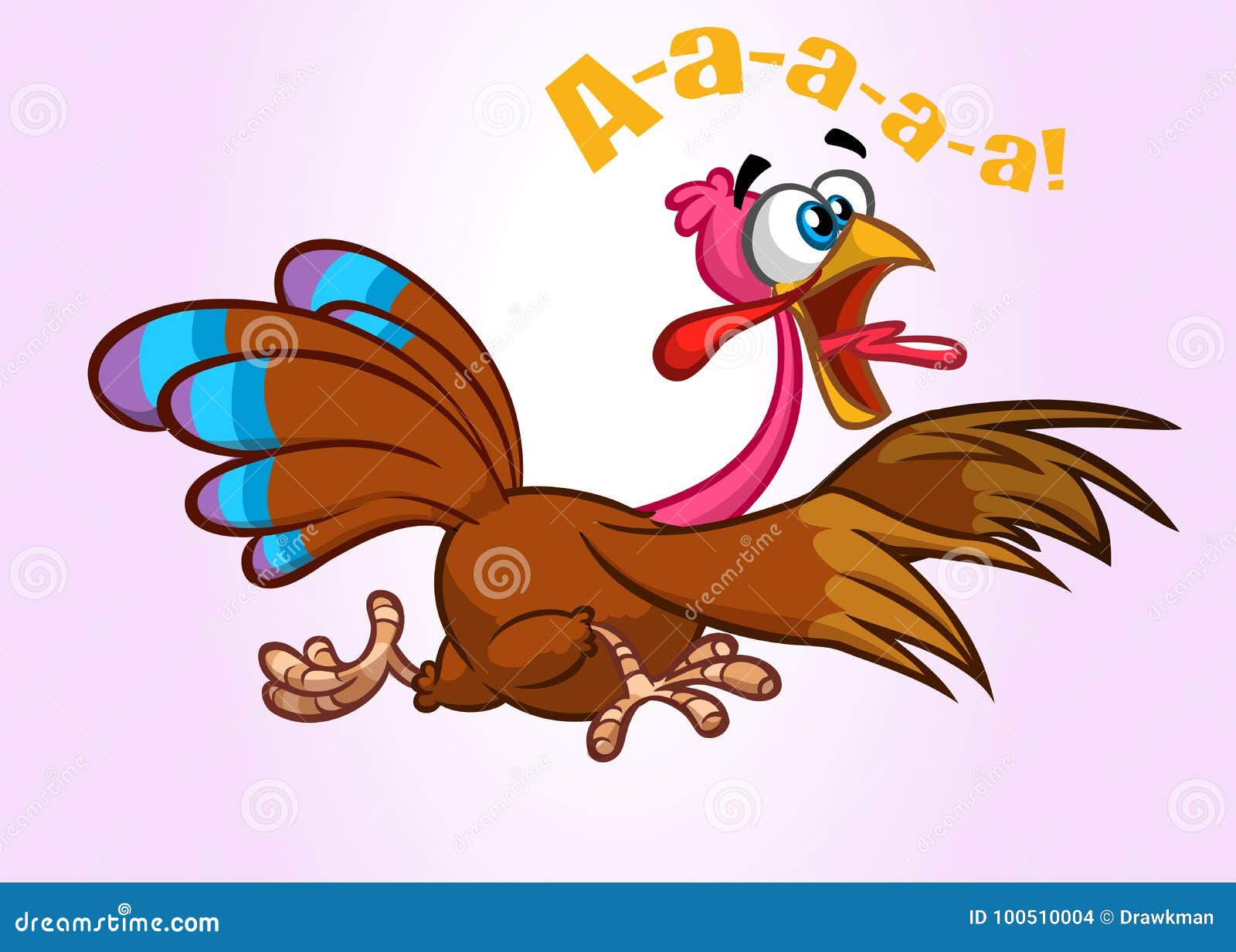 Screaming Running Cartoon Turkey Bird Character. Vector Illustration ...