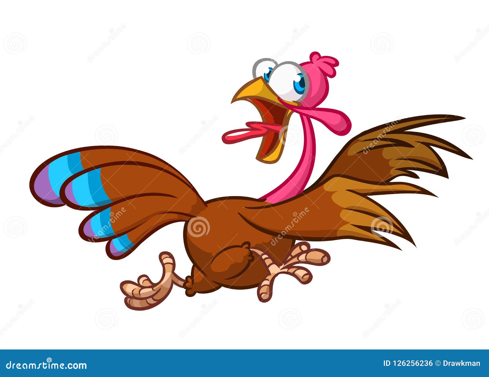 Screaming Running Cartoon Turkey Bird Character. Vector Illustration ...