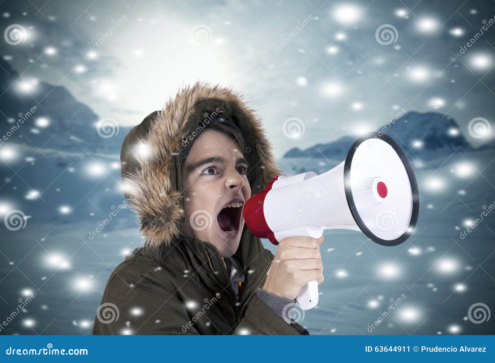 Screaming in the snow stock image. Image of happy, call - 63644911
