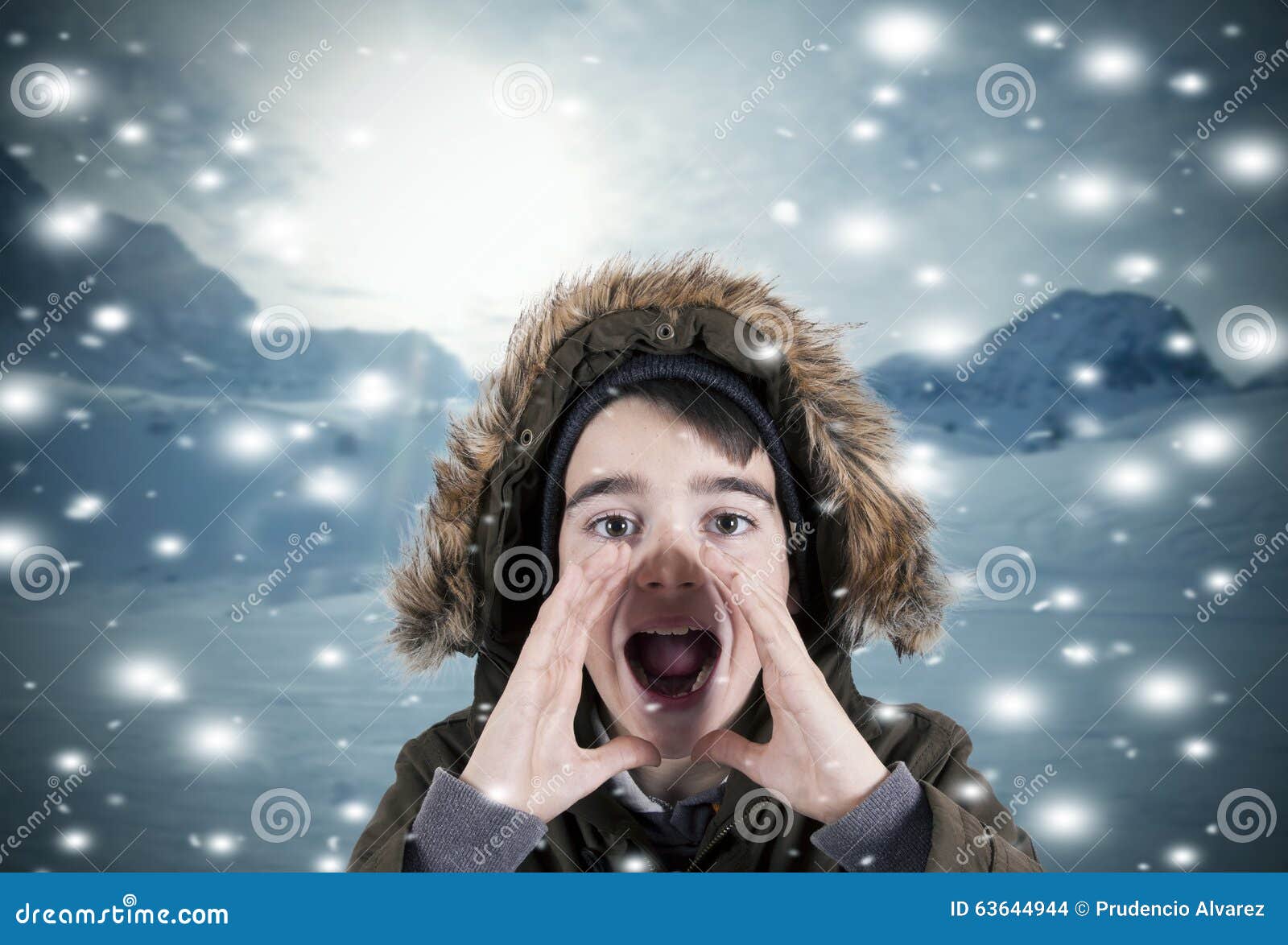 Screaming in the snow stock photo. Image of claim, gesture - 63644944